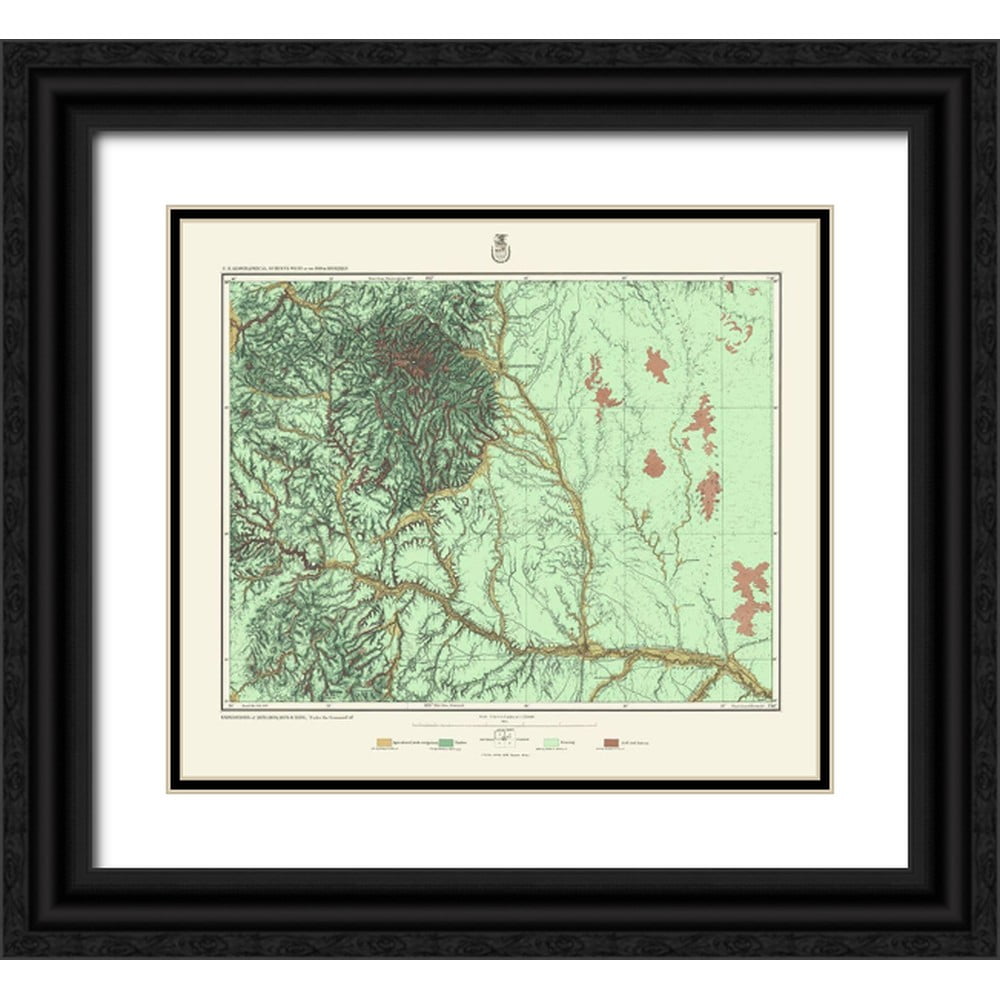 US Army 29x26 Black Ornate Wood Framed with Double Matting Museum Art ...