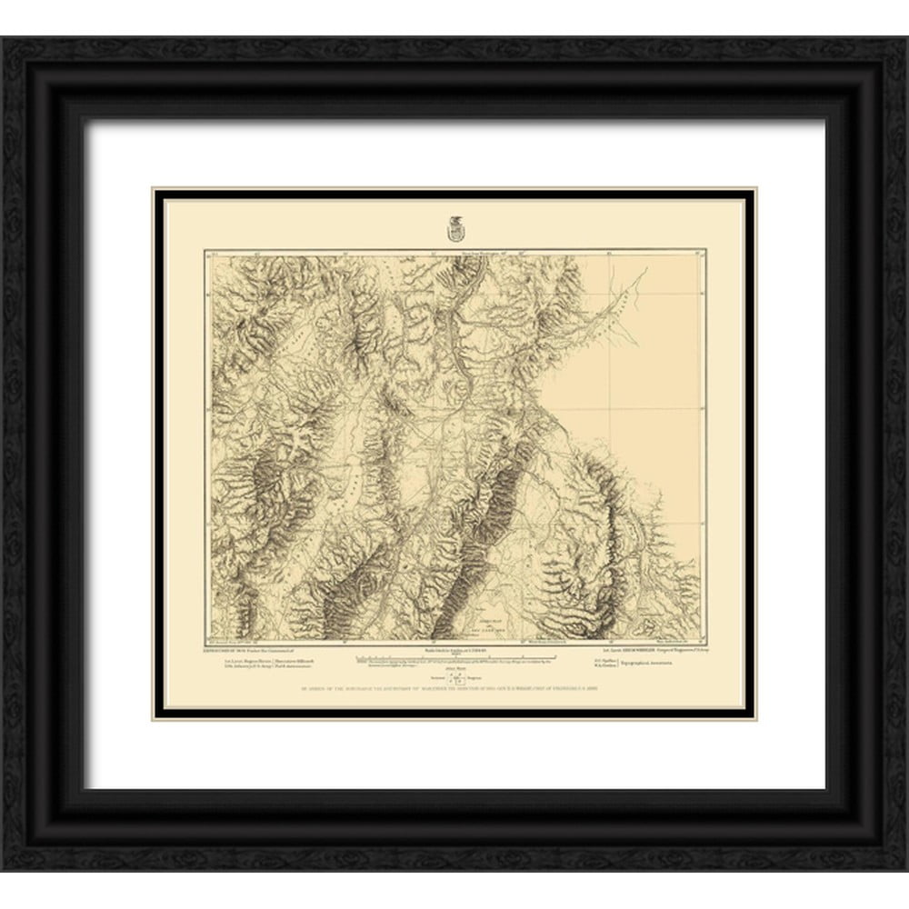 US Army 29x26 Black Ornate Wood Framed with Double Matting Museum Art ...