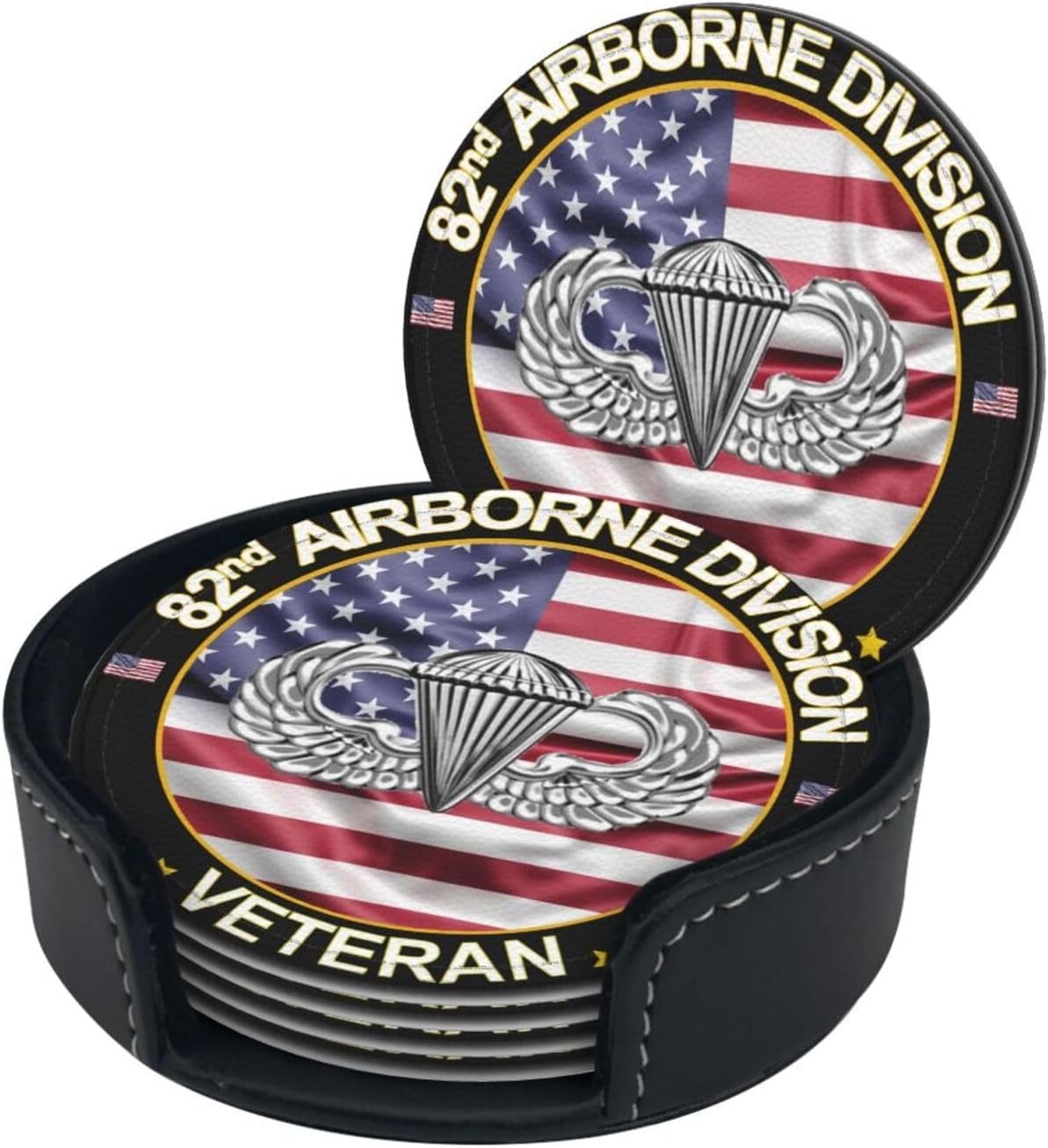 US Army 82nd Airborne Division Veteran Premium Leather Coasters - Set ...