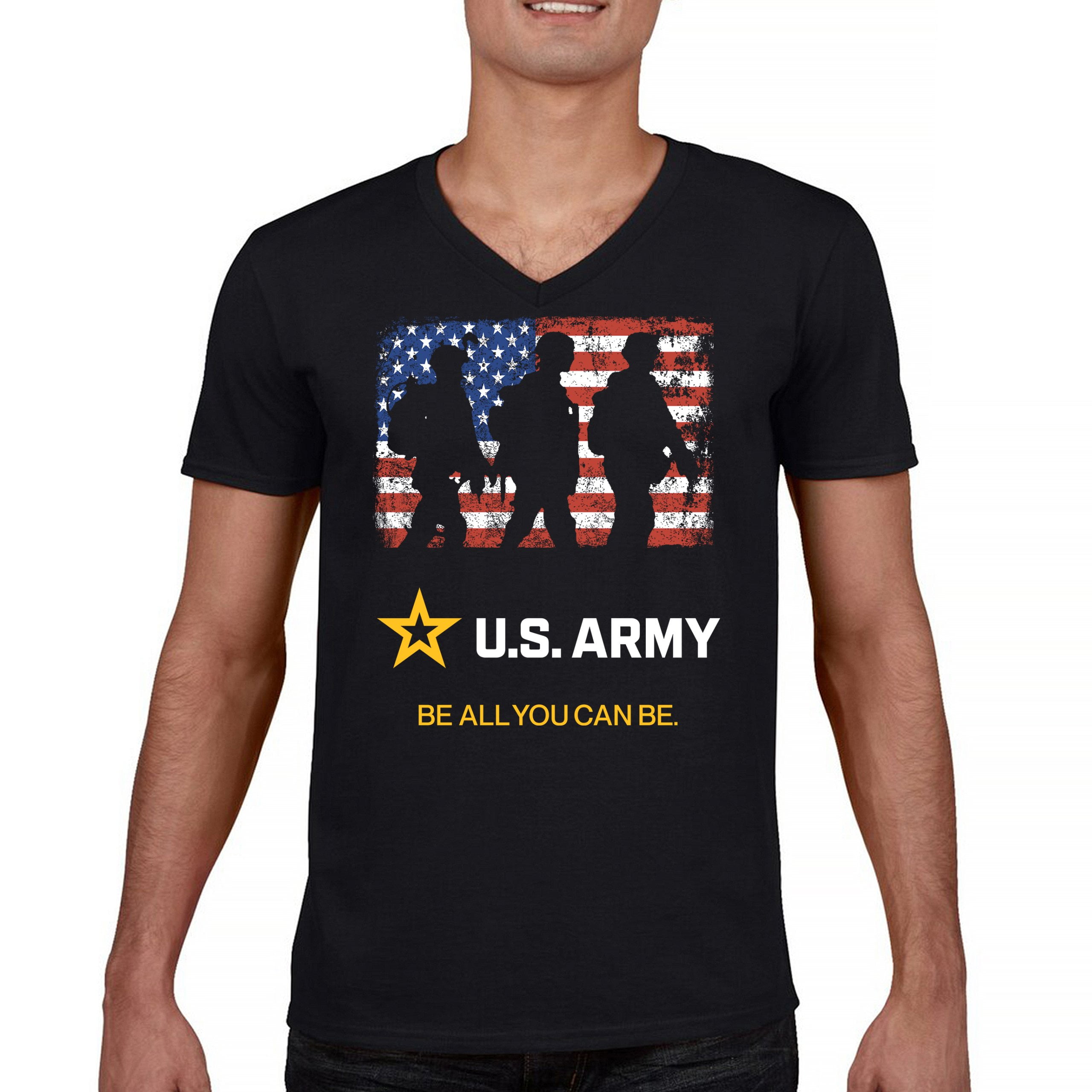 US Army Be All You Can Be V-Neck T-shirt American Flag Military Veteran ...