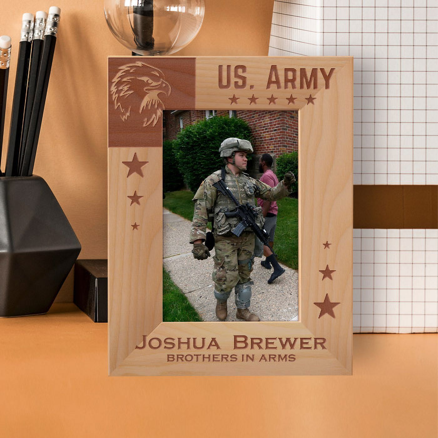 US Army Brothers In Arms Personalized Wooden Frame 4" x 6" Brown ...