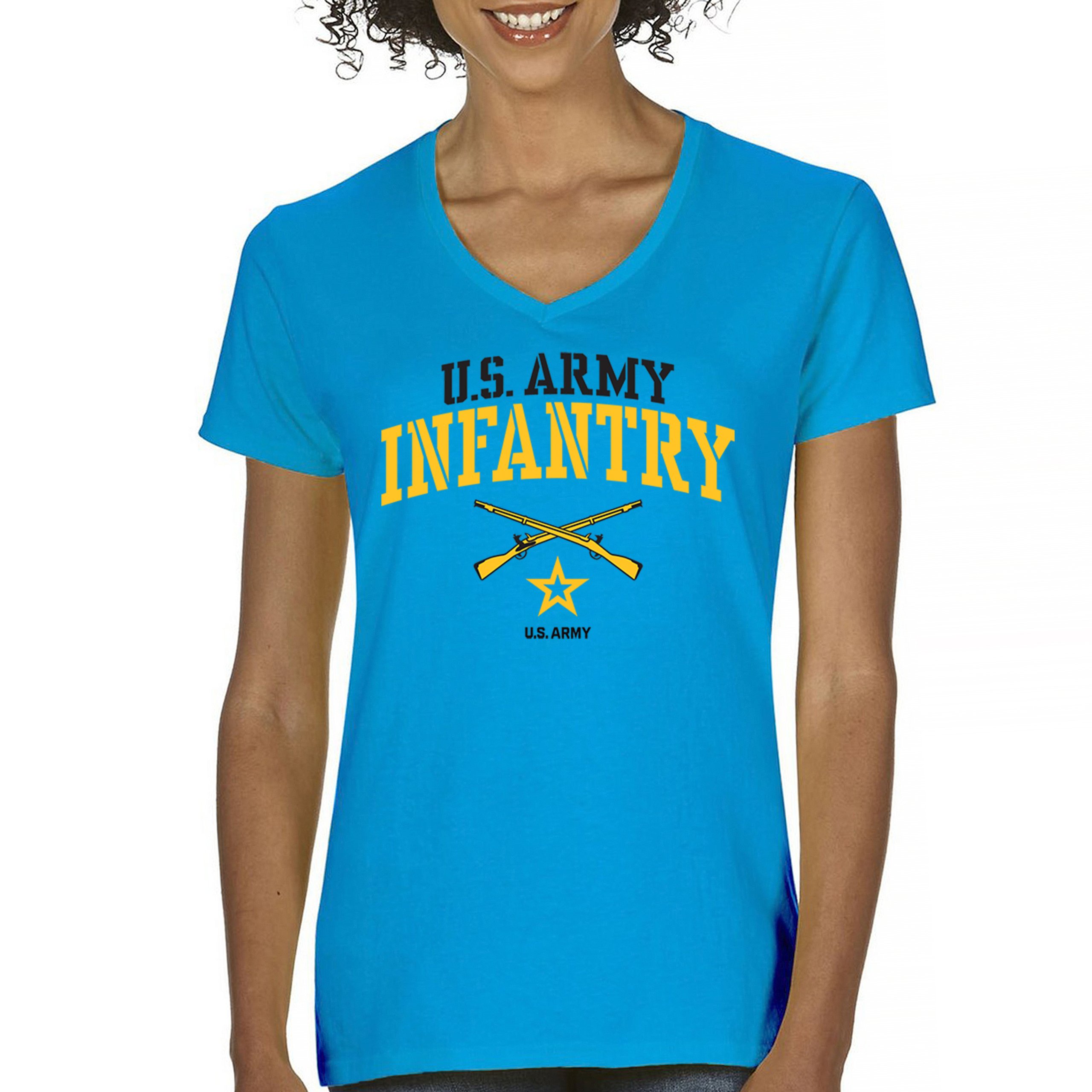 US Army Infantry Women's V-Neck T-shirt Military Pride Veteran DD 214 ...