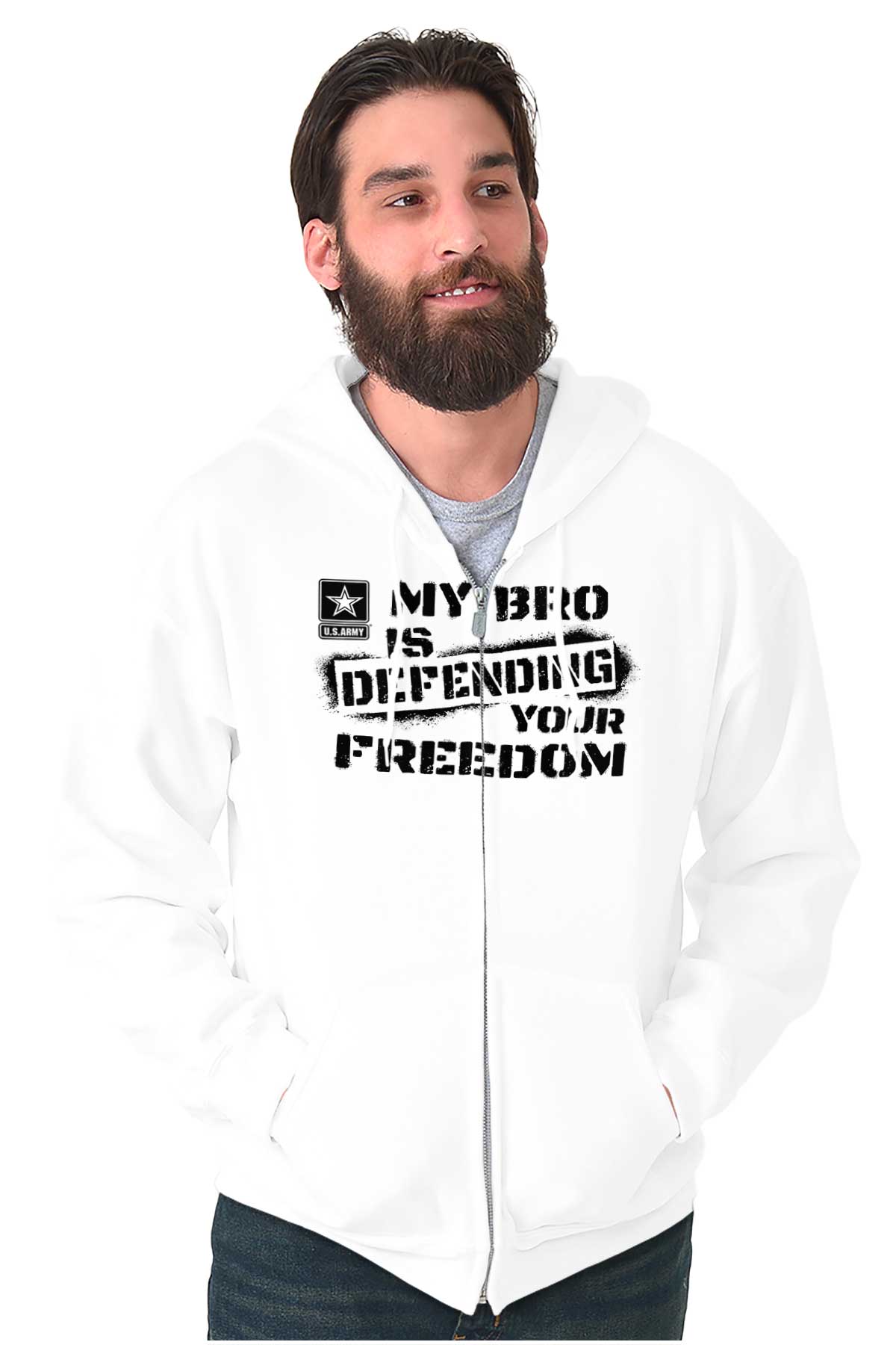 US Army Logo My Bro Defending Freedom Unisex Plus Size Zip Hoodie ...