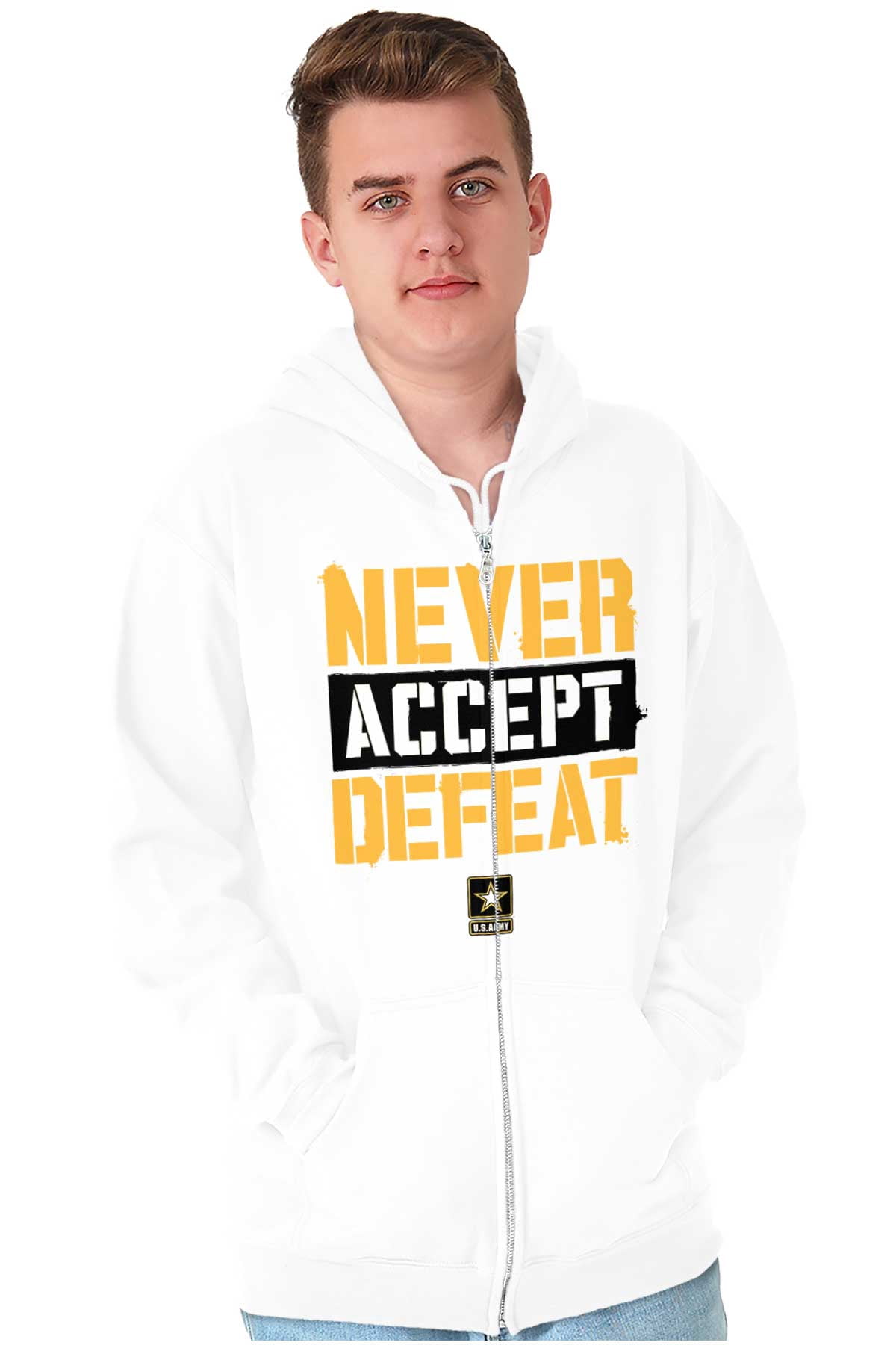 US Army Logo Never Accept Defeat Unisex Plus Size Zip Hoodie Brisco ...