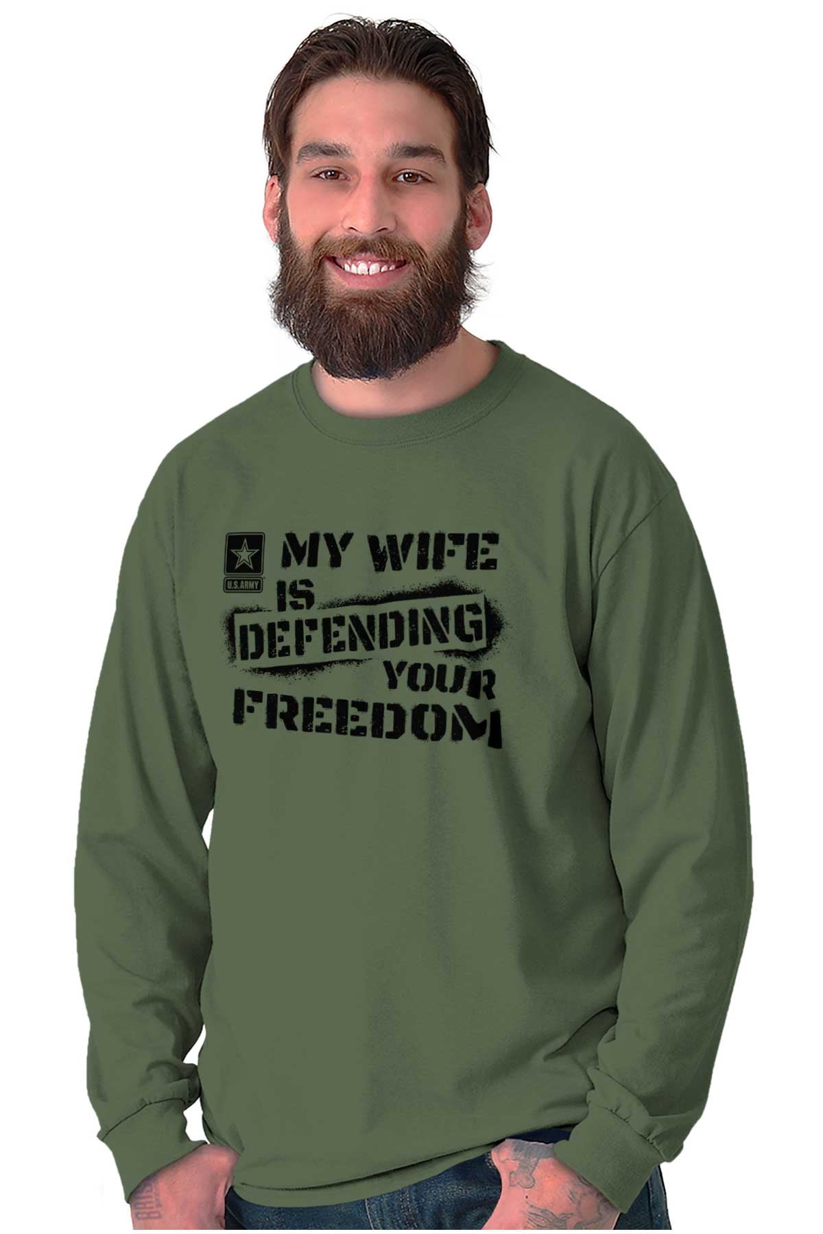 US Army Logo Wife Defending Freedom Men Big & Tall Long Sleeve Tee ...