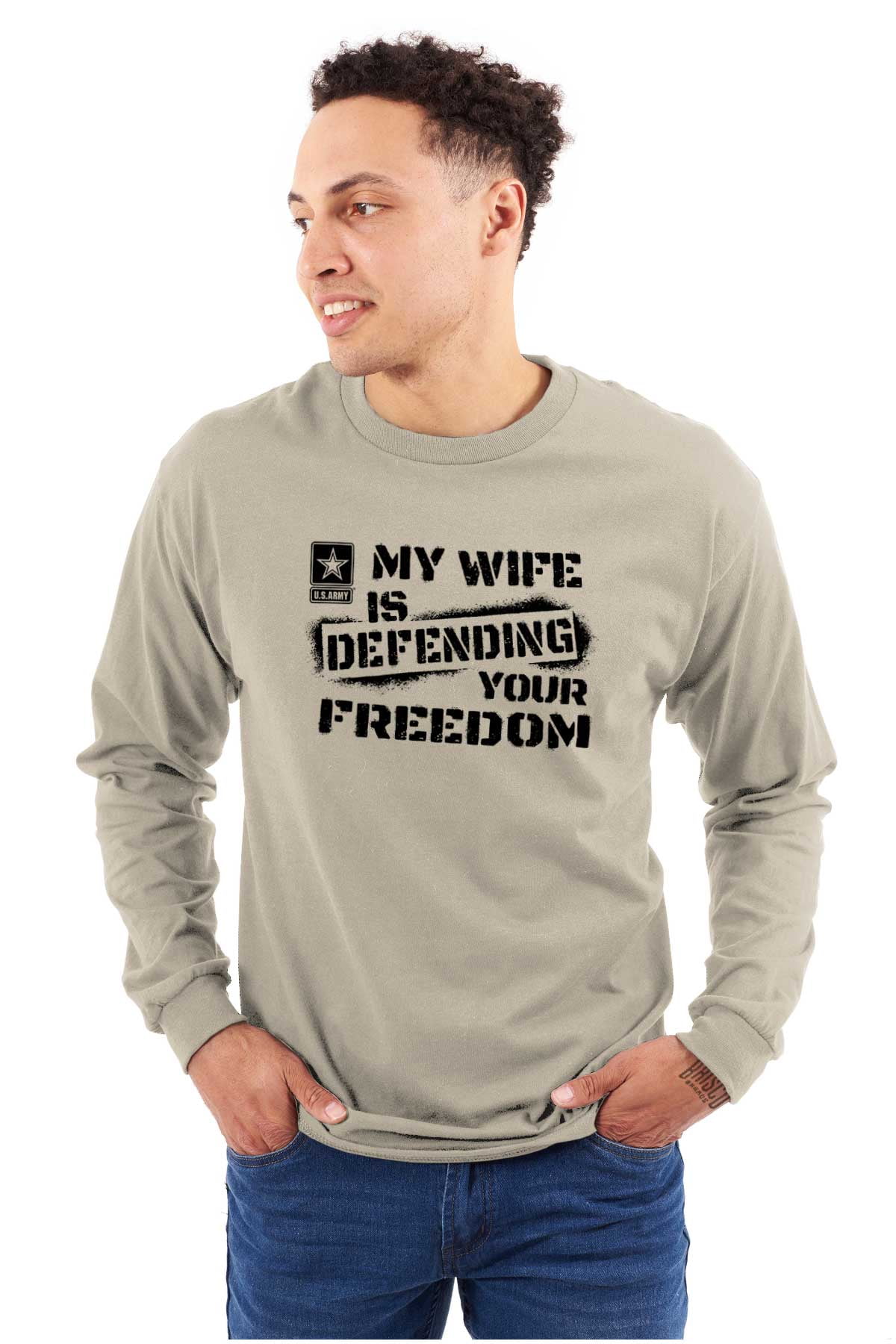 US Army Logo Wife Defending Freedom Men's Long Sleeve Tee T Shirt ...