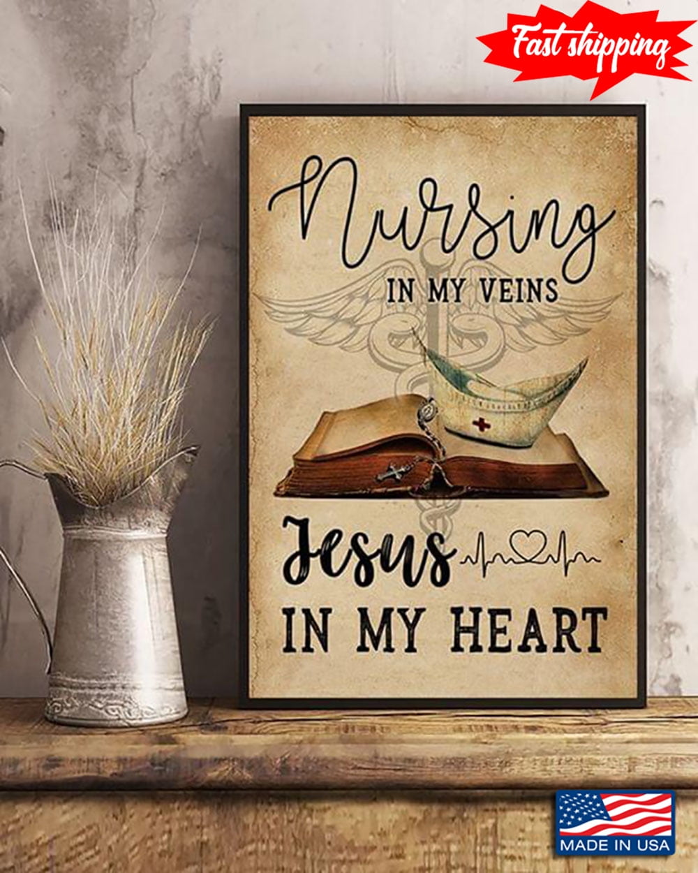 US Army Medical Corps Nurse Nursing In My Veins Jesus In My Heart 16 x ...