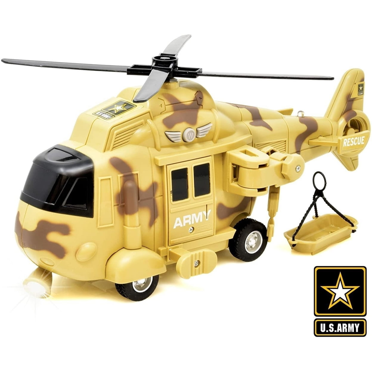 US Army Military Helicopter Rescue Vehicle Friction Powered Lights Up ...