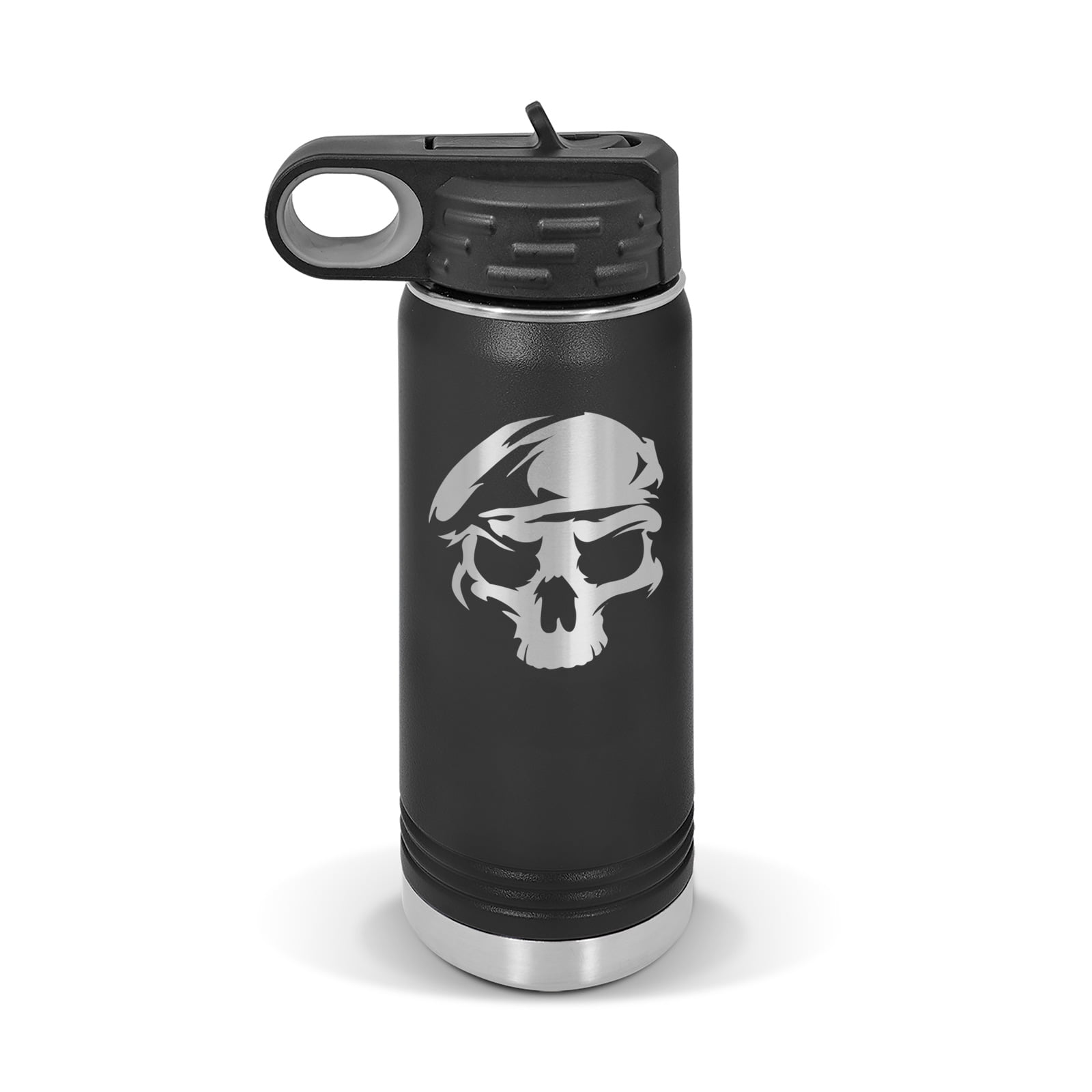 US Army Ranger Skull Water Bottle 20 oz - Laser Engraved w/ Flip Top ...