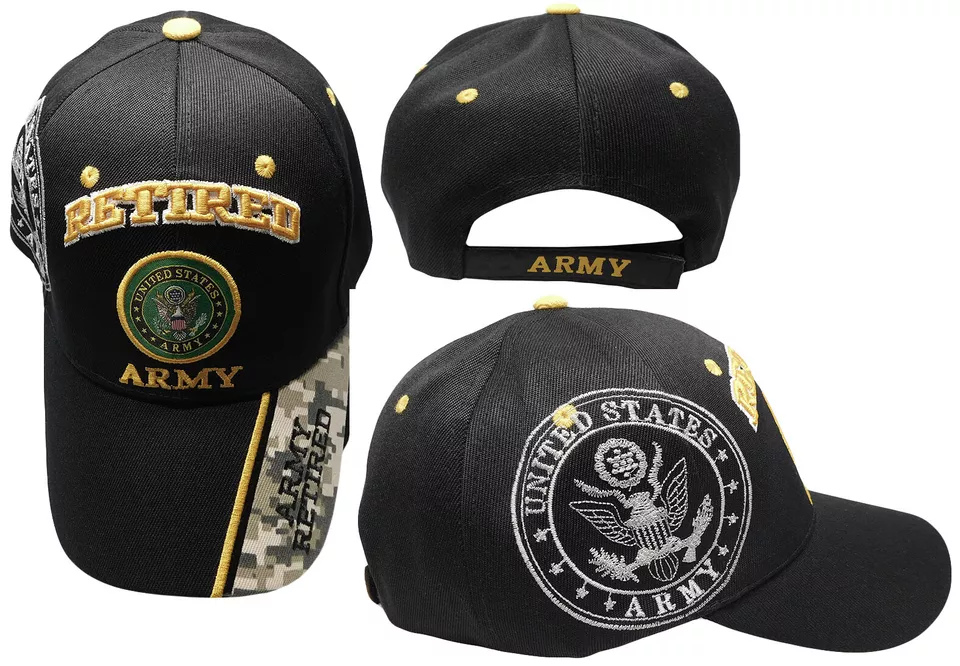 US Army Retired Emblem Black & ACU Digital Camo Shadow Embroidered Cap ...