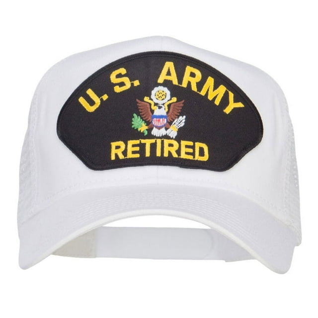 US Army Retired Logo Patched Mesh Cap - White OSFM - Walmart.com