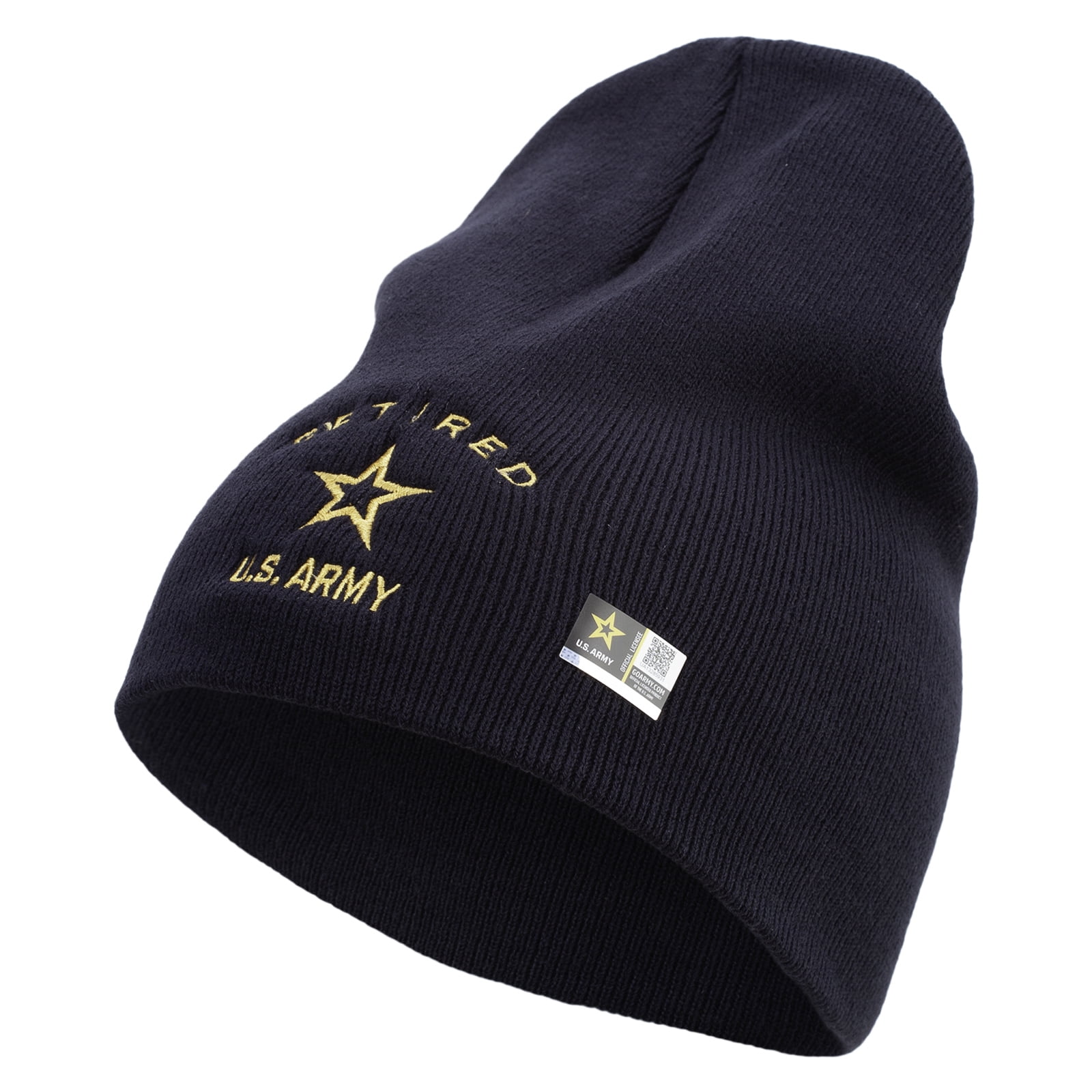 US Army Retired Military Embroidered 8 Inch Solid Knit Short Beanie ...