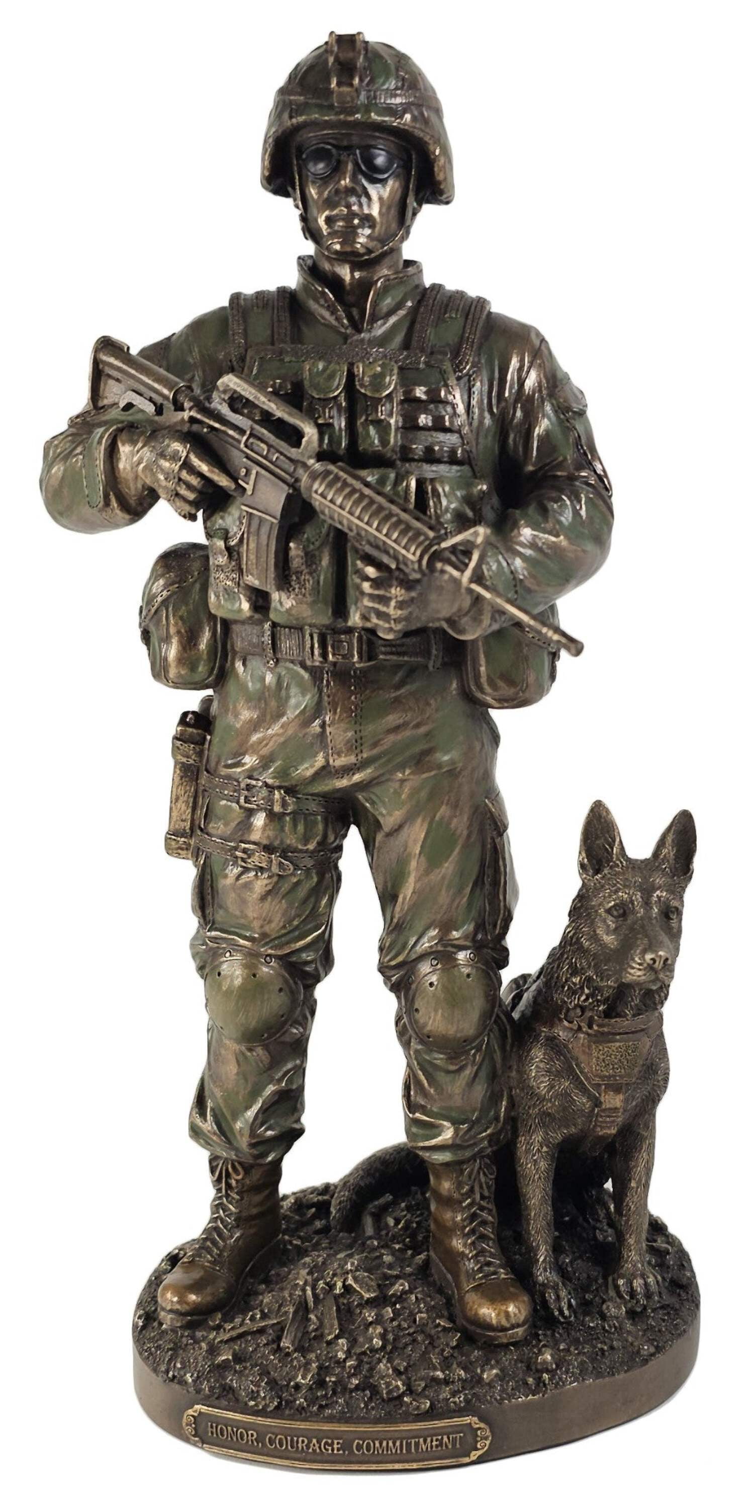 US Army Soldier And Dog Statue Honor, Courage, Commitment Figurine ...