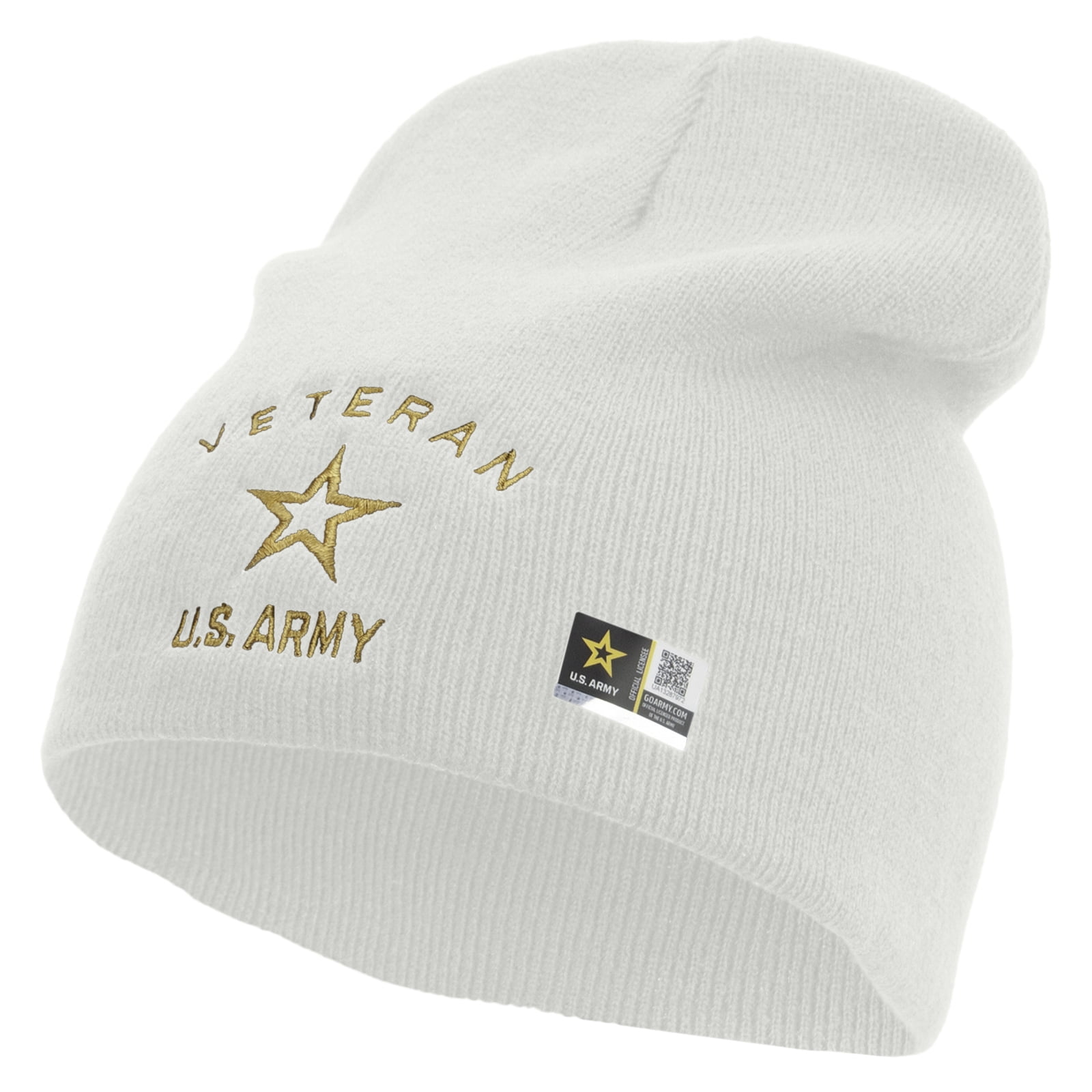 US Army Veteran Military Embroidered 8 Inch Knitted Short Beanie ...