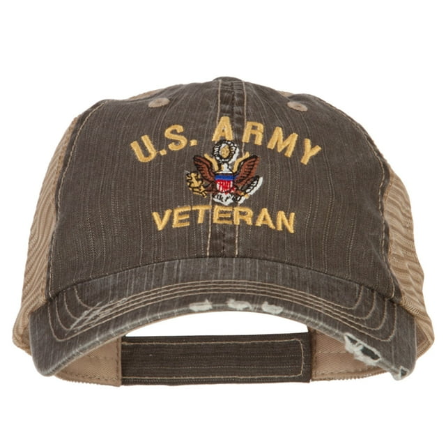 US Army Veteran Military Embroidered Low Cotton Mesh Cap - Brown Khaki ...