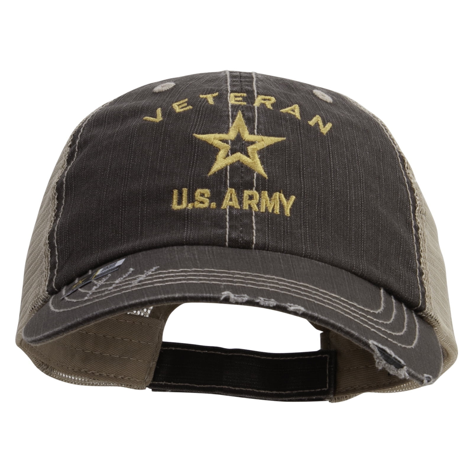 US Army Veteran Military Embroidered Low Cotton Mesh Cap - Brown Khaki ...