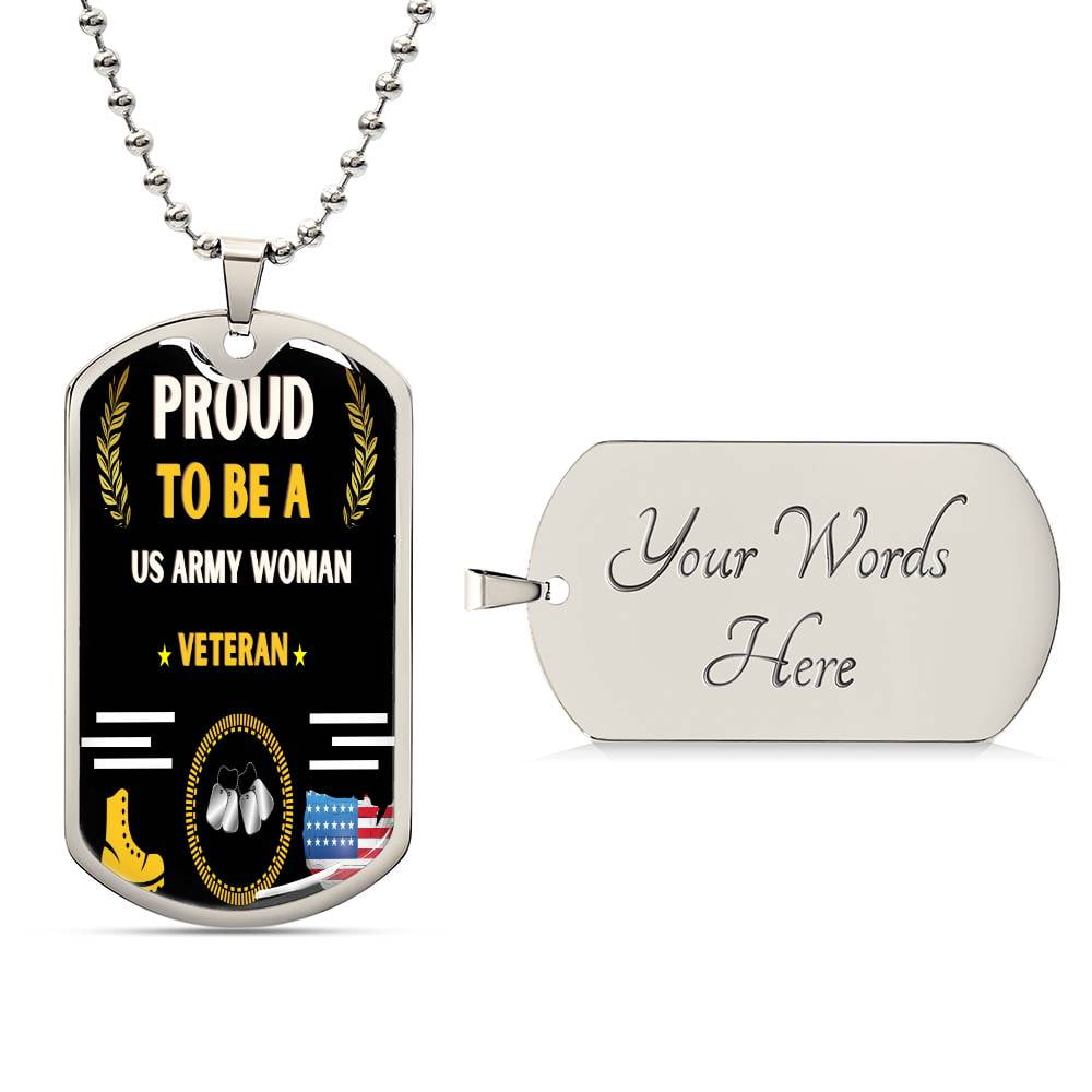 US Army Woman Veteran - Graphic Military Dog Tag Necklace (Optional ...