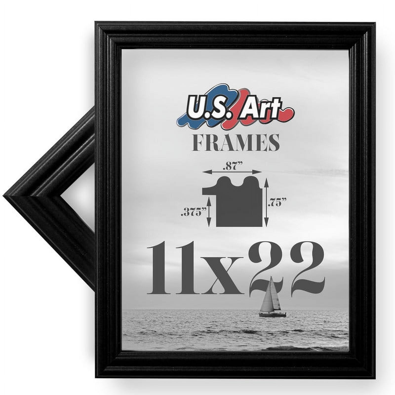 US Art Frames 11x22 Traditional Style Black Thin .75 Inch Wide, Solid ...