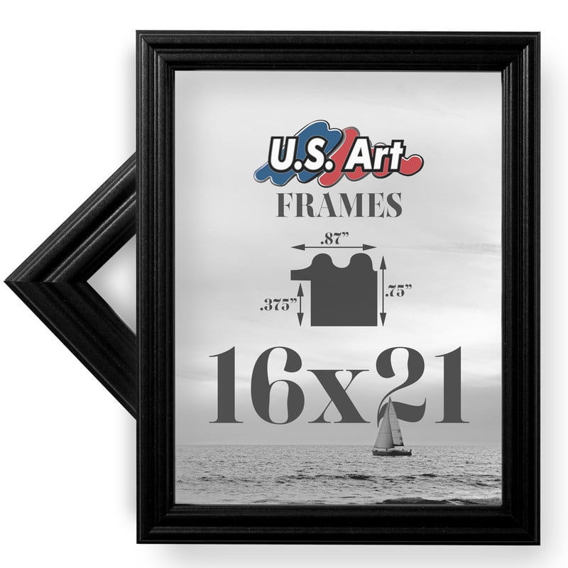US Art Frames 16x21 Traditional Style Black Thin .75 Inch Wide, Solid ...