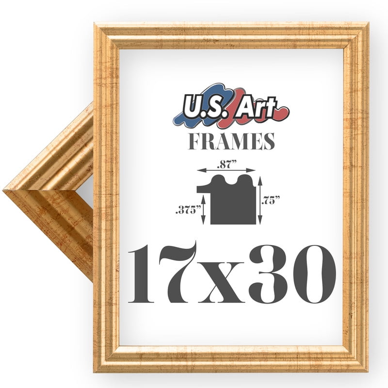 US Art Frames 17x30 Traditional Style Antique Gold Thin .75 Inch Wide ...
