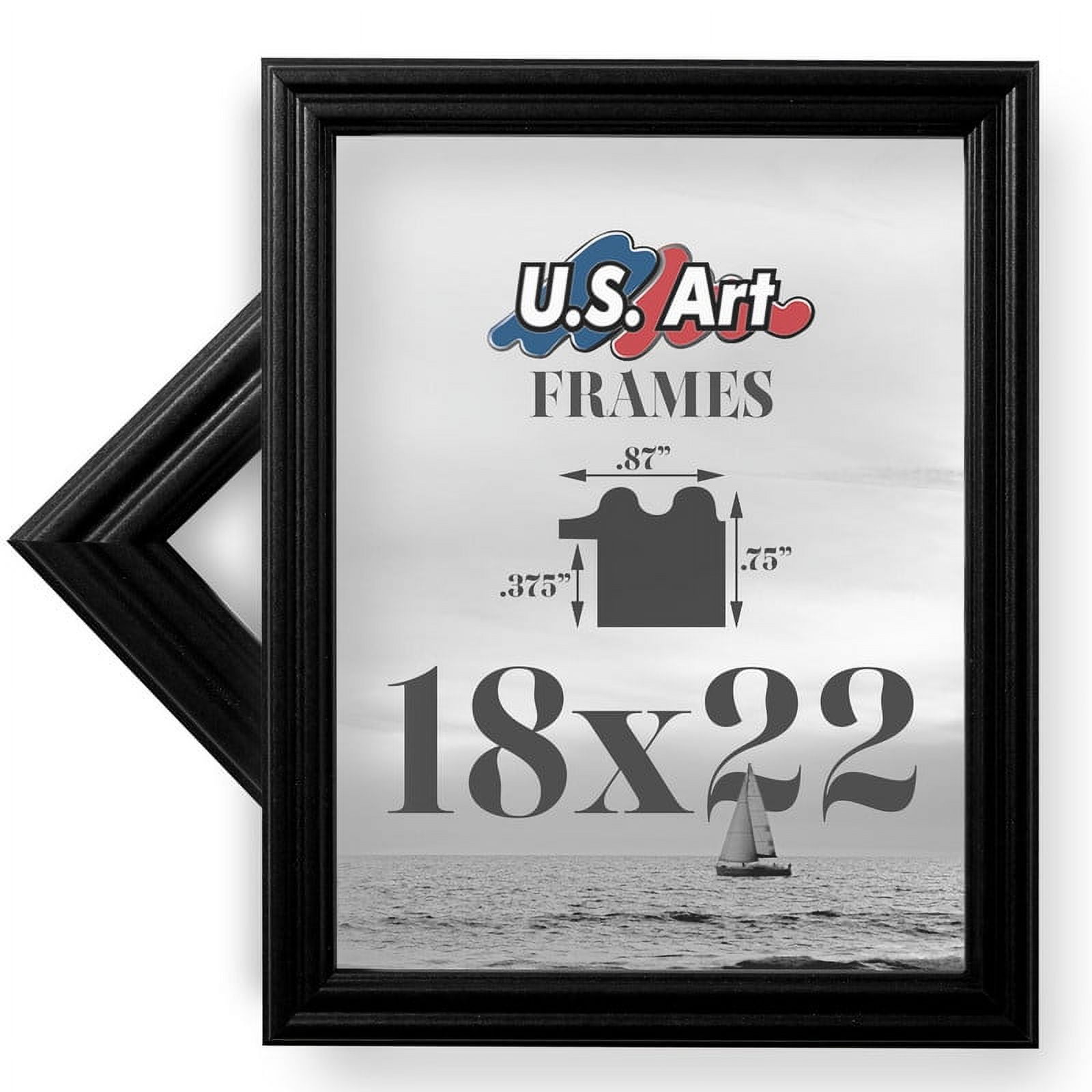 US Art Frames 18x22 Traditional Style Black Thin .75 Inch Wide, Solid ...