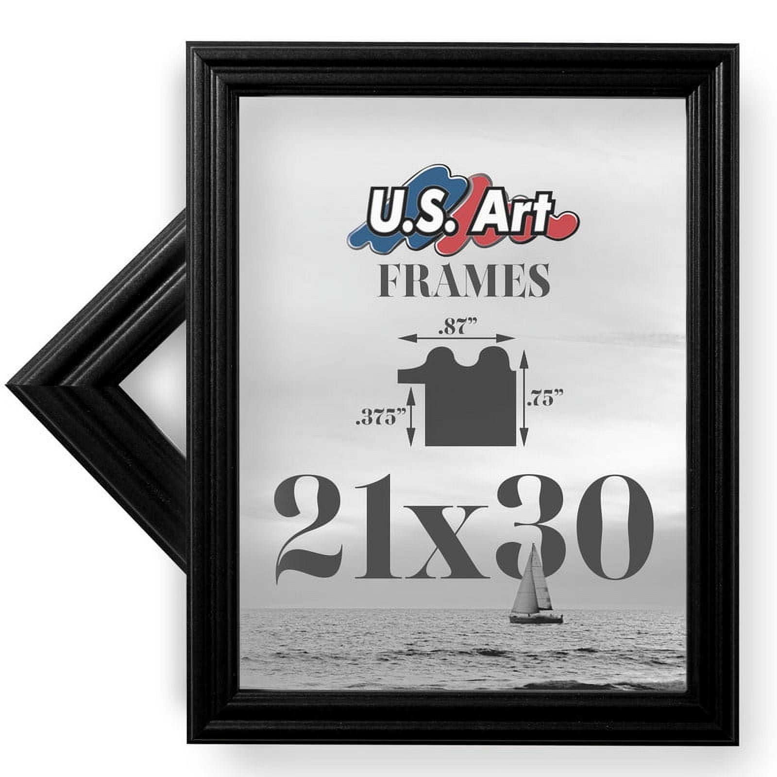 US Art Frames 21x30 Traditional Style Black Thin .75 Inch Wide, Solid ...