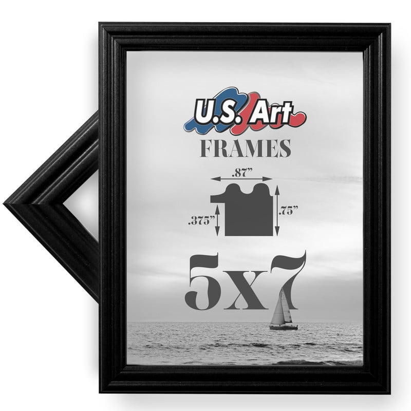 US Art Frames 5x7 Traditional Style Black Thin .75 Inch Wide, Solid ...