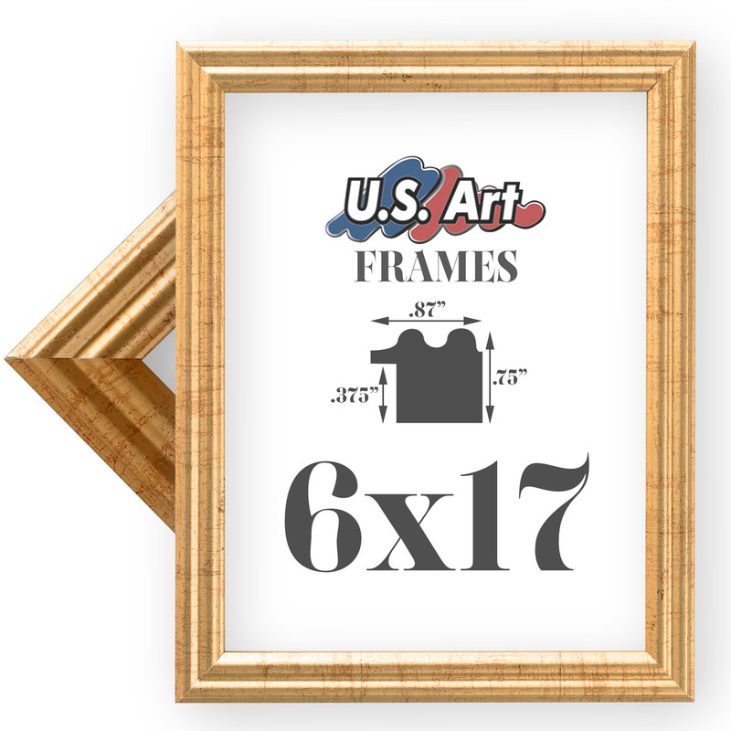 US Art Frames 6x17 Traditional Style Antique Gold Thin .75 Inch Wide ...
