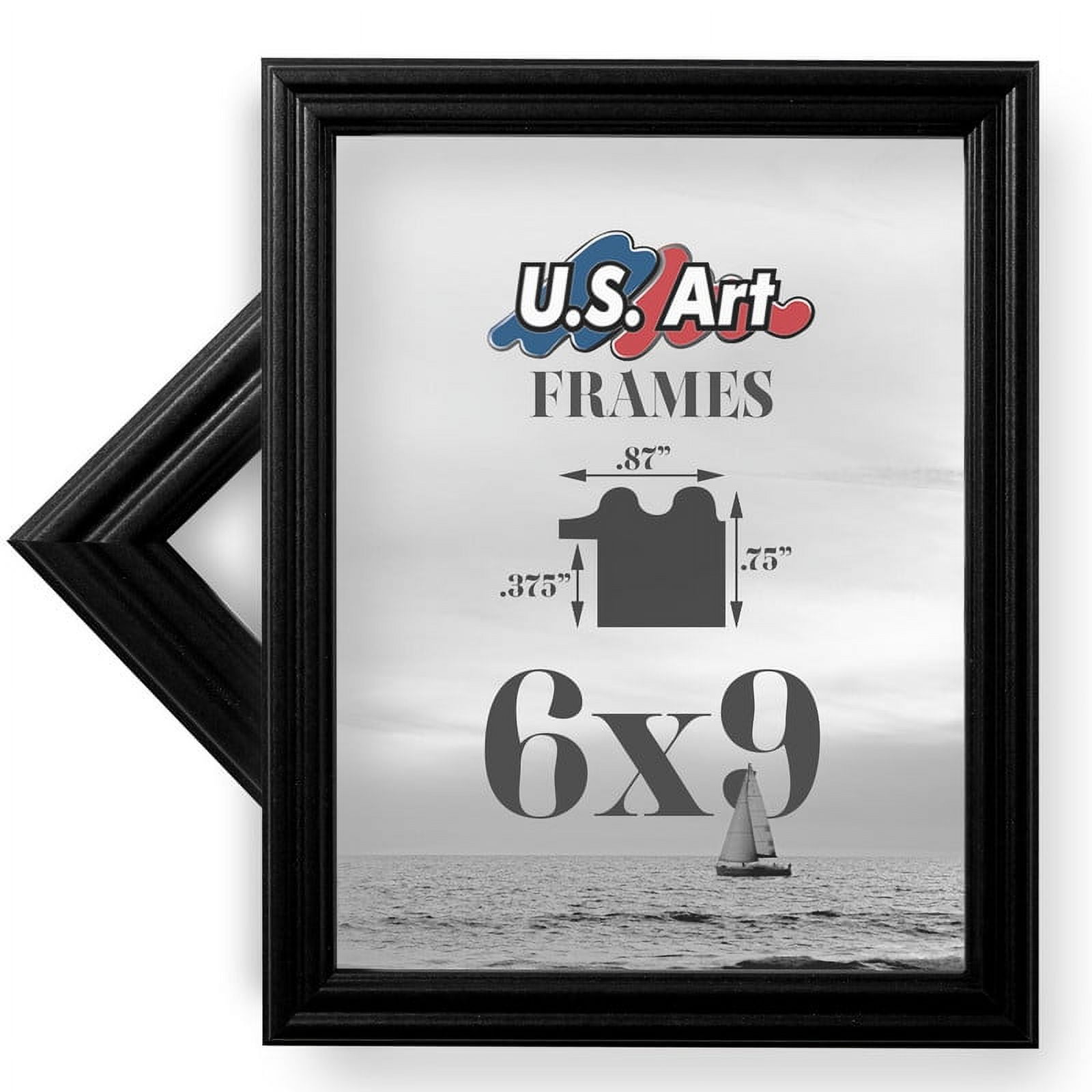 US Art Frames 6x9 Traditional Style Black Thin .75 Inch Wide, Solid ...
