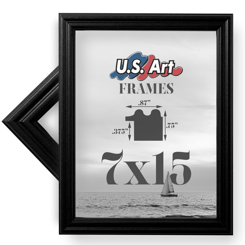 US Art Frames 7x15 Traditional Style Black Thin .75 Inch Wide, Solid ...