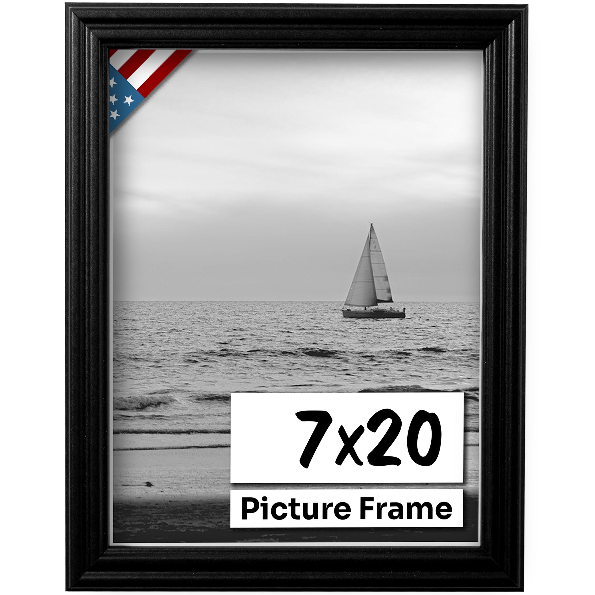 US Art Frames 7x20 Traditional Style Black Thin .75 Inch Wide, Solid ...