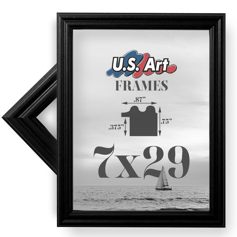 US Art Frames 7x29 Traditional Style Black Thin .75 Inch Wide, Solid ...