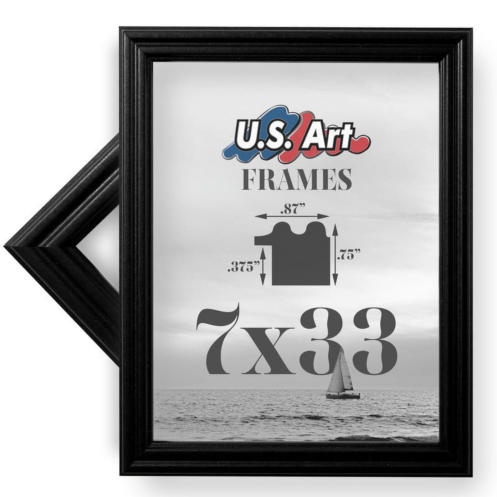 US Art Frames 7x33 Traditional Style Black Thin .75 Inch Wide, Solid ...