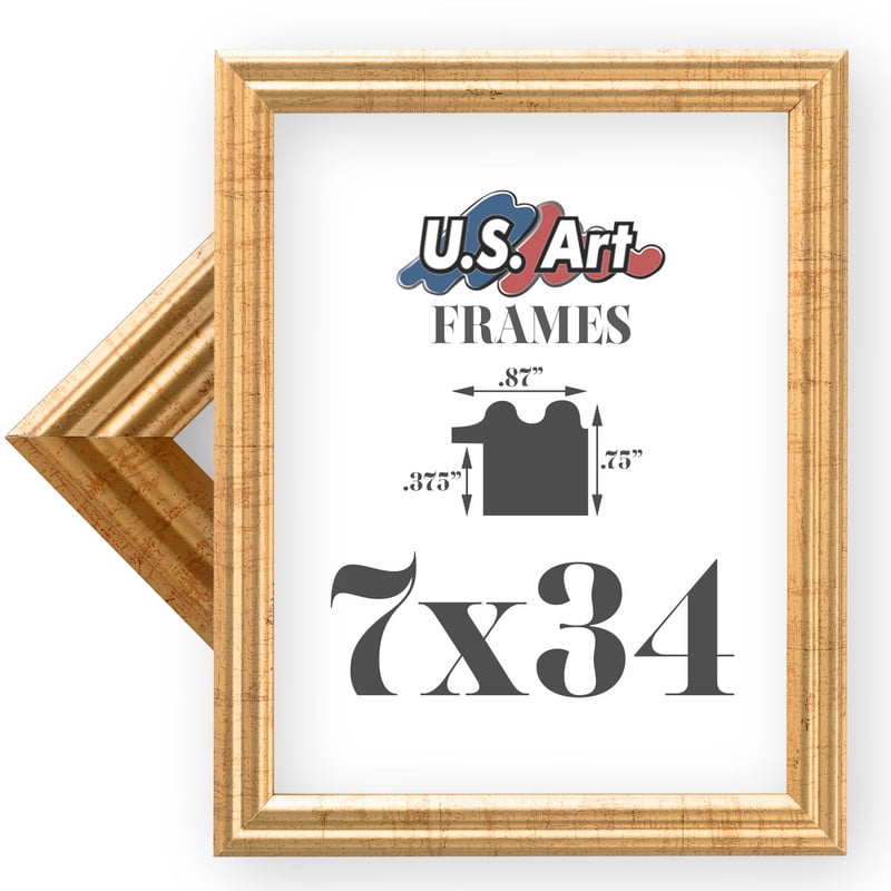 US Art Frames 7x34 Traditional Style Antique Gold Thin .75 Inch Wide ...