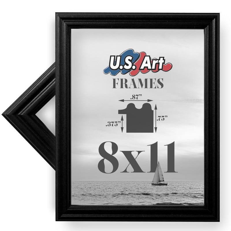 US Art Frames 8x11 Traditional Style Black Thin .75 Inch Wide, Solid ...