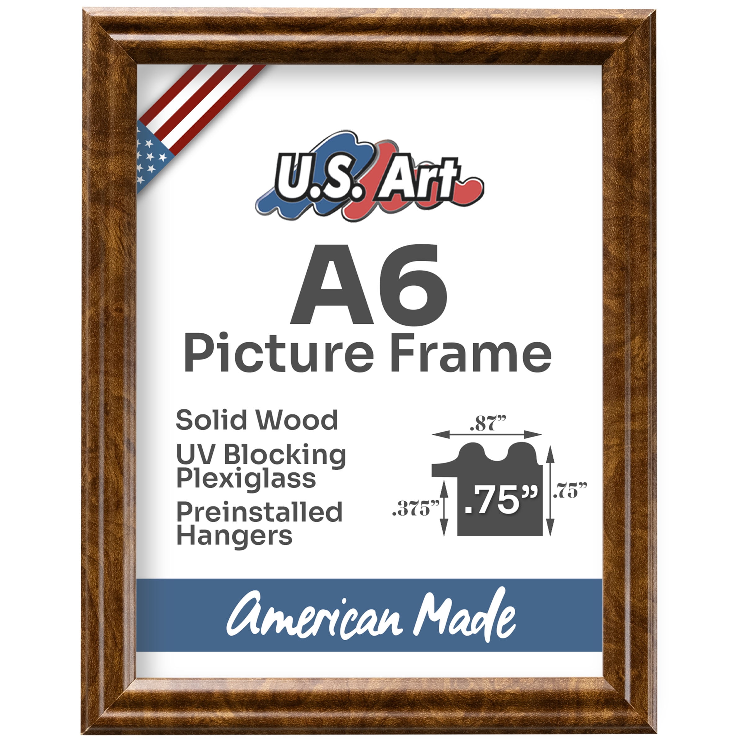 US Art Frames Brown Burl A6 Picture Frame .75" Wide - Preinstalled ...