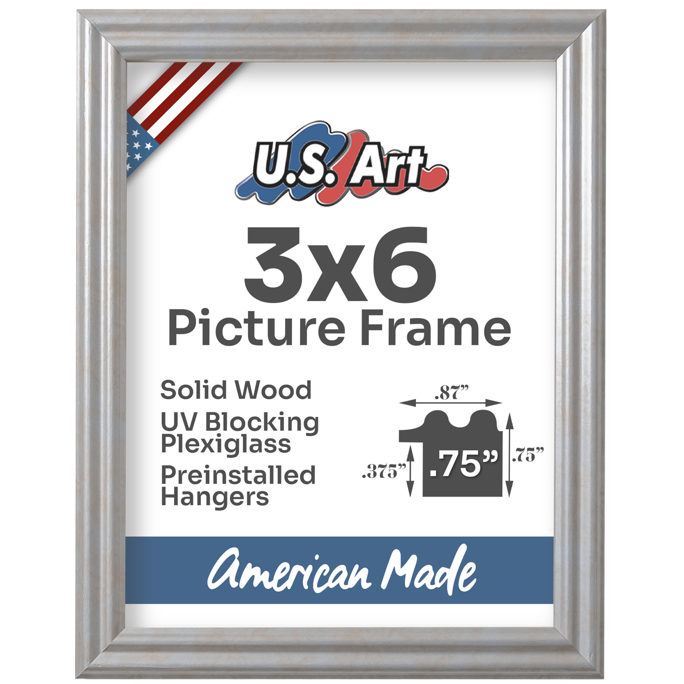US Art Frames Cloud Silver 3x6 Picture Frame .75" Wide - Preinstalled ...