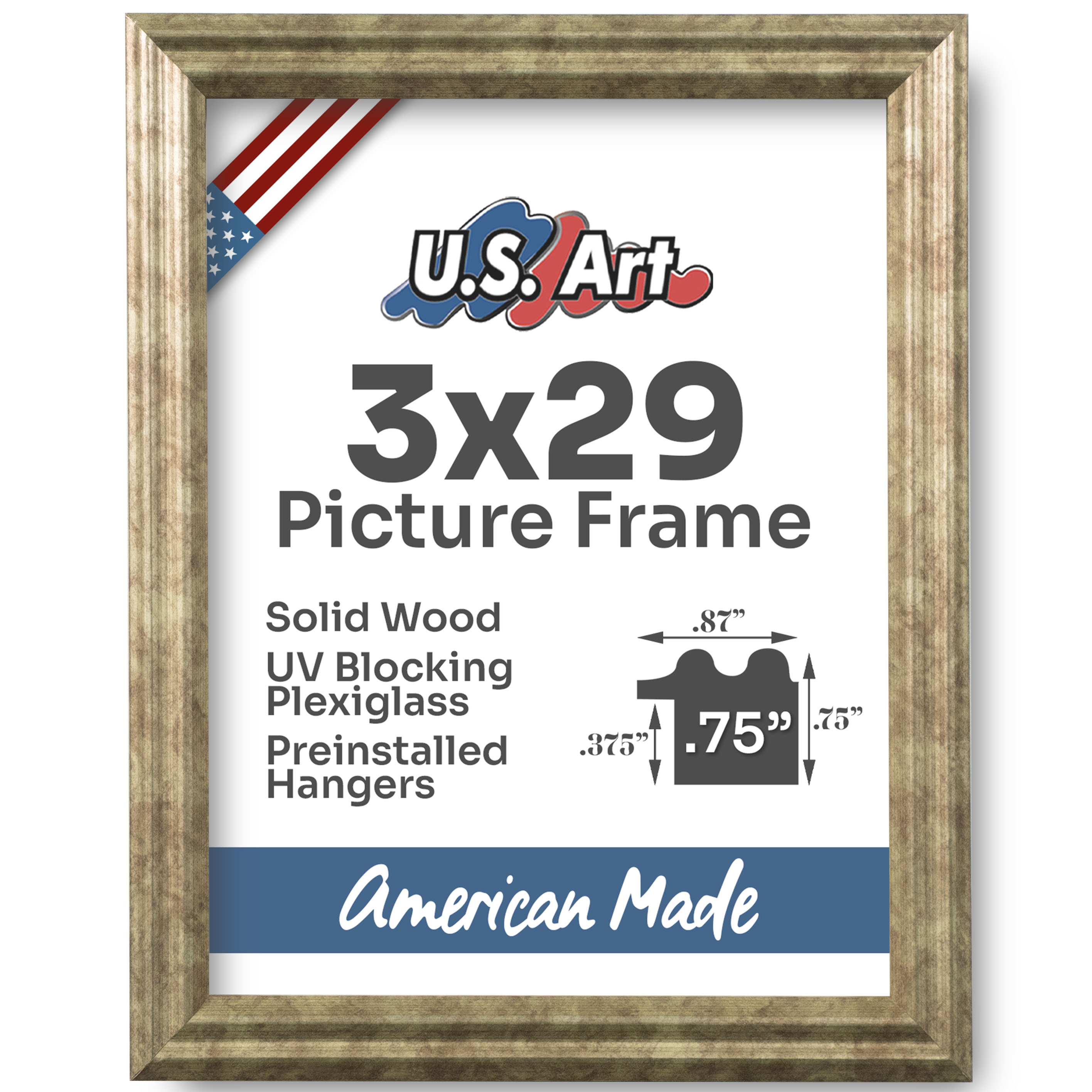 US Art Frames Coffee Brown 3x29 Picture Frame .75" Wide - Preinstalled ...