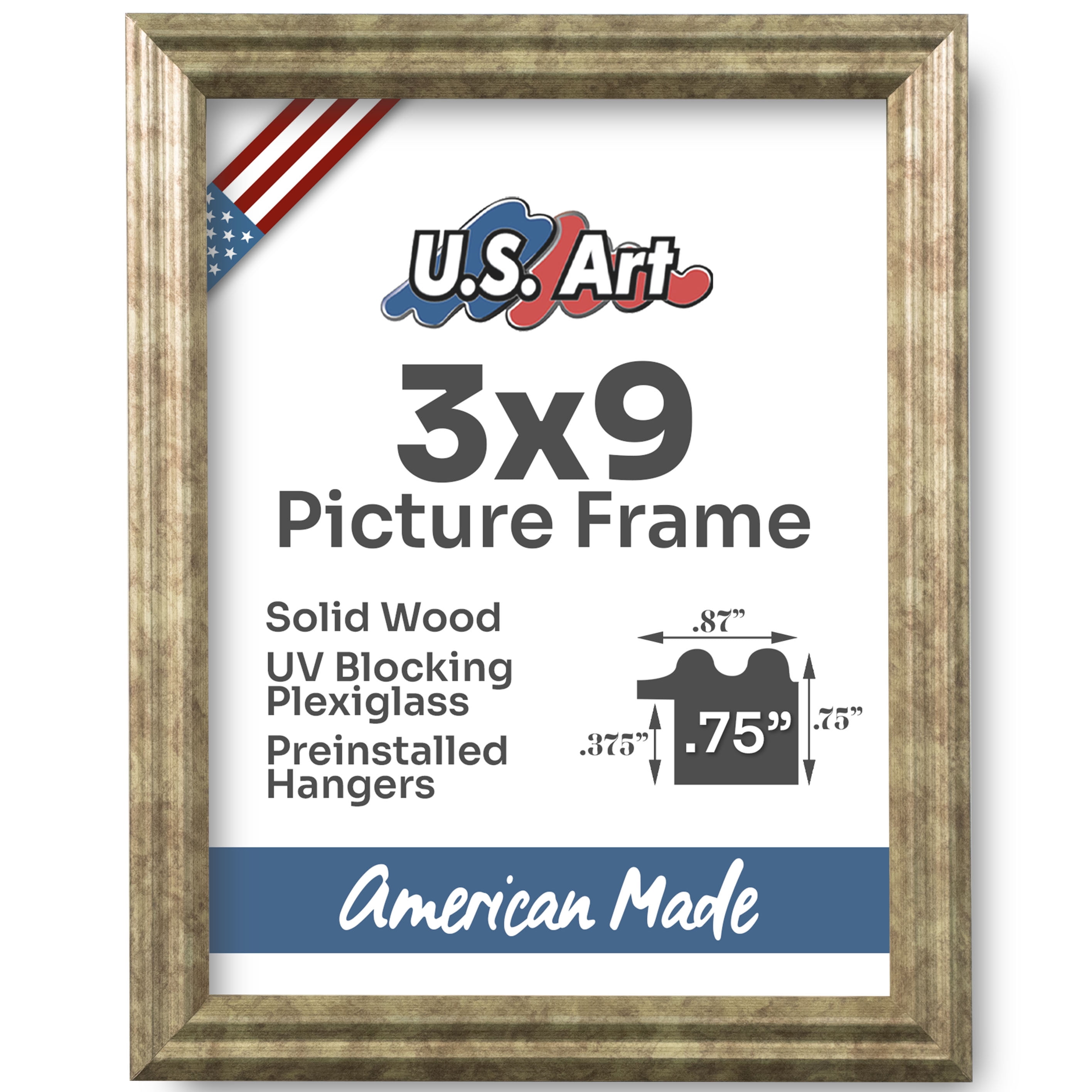 US Art Frames Coffee Brown 3x9 Picture Frame .75" Wide - Preinstalled ...