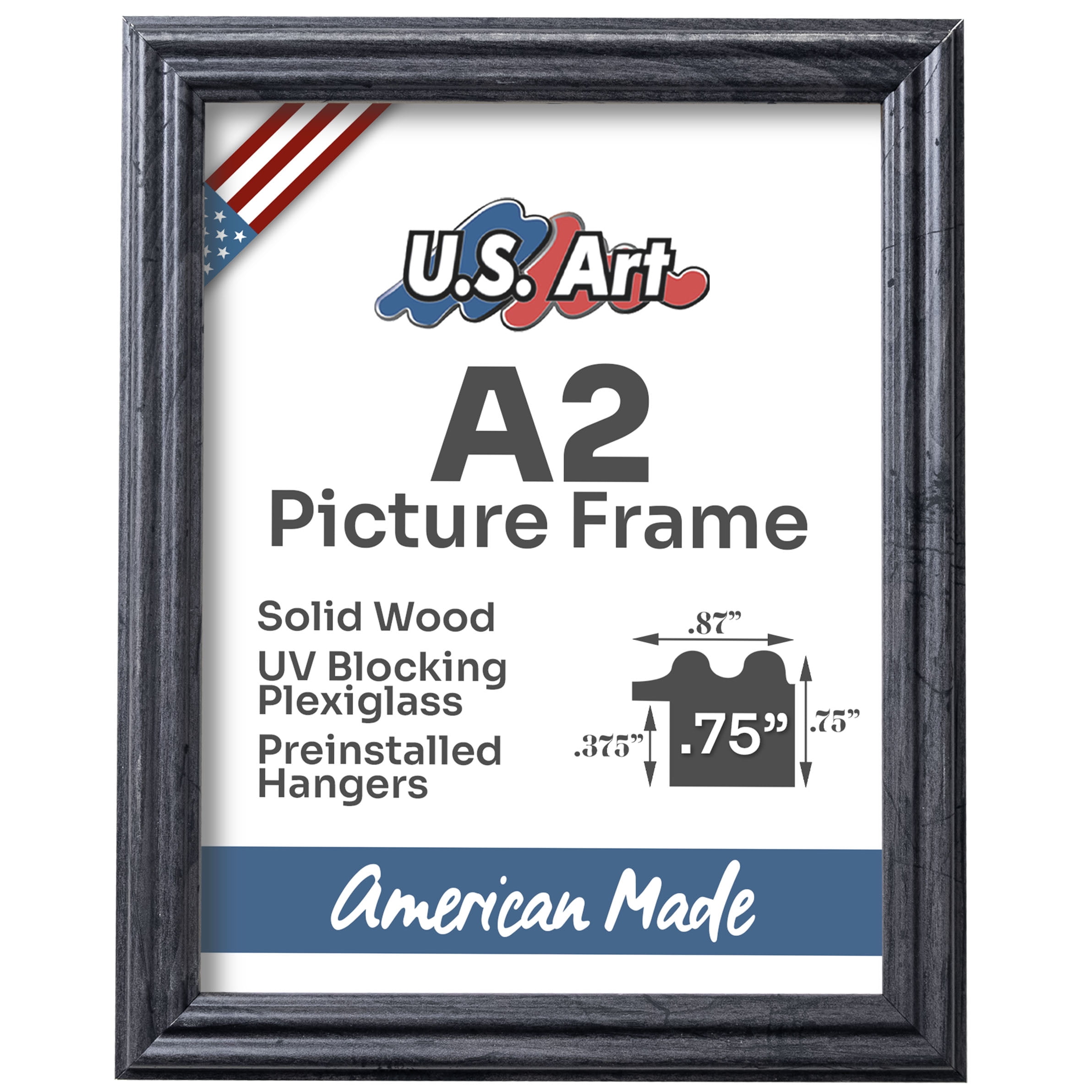 US Art Frames Distressed Gray A2 Picture Frame .75" Wide - Preinstalled ...