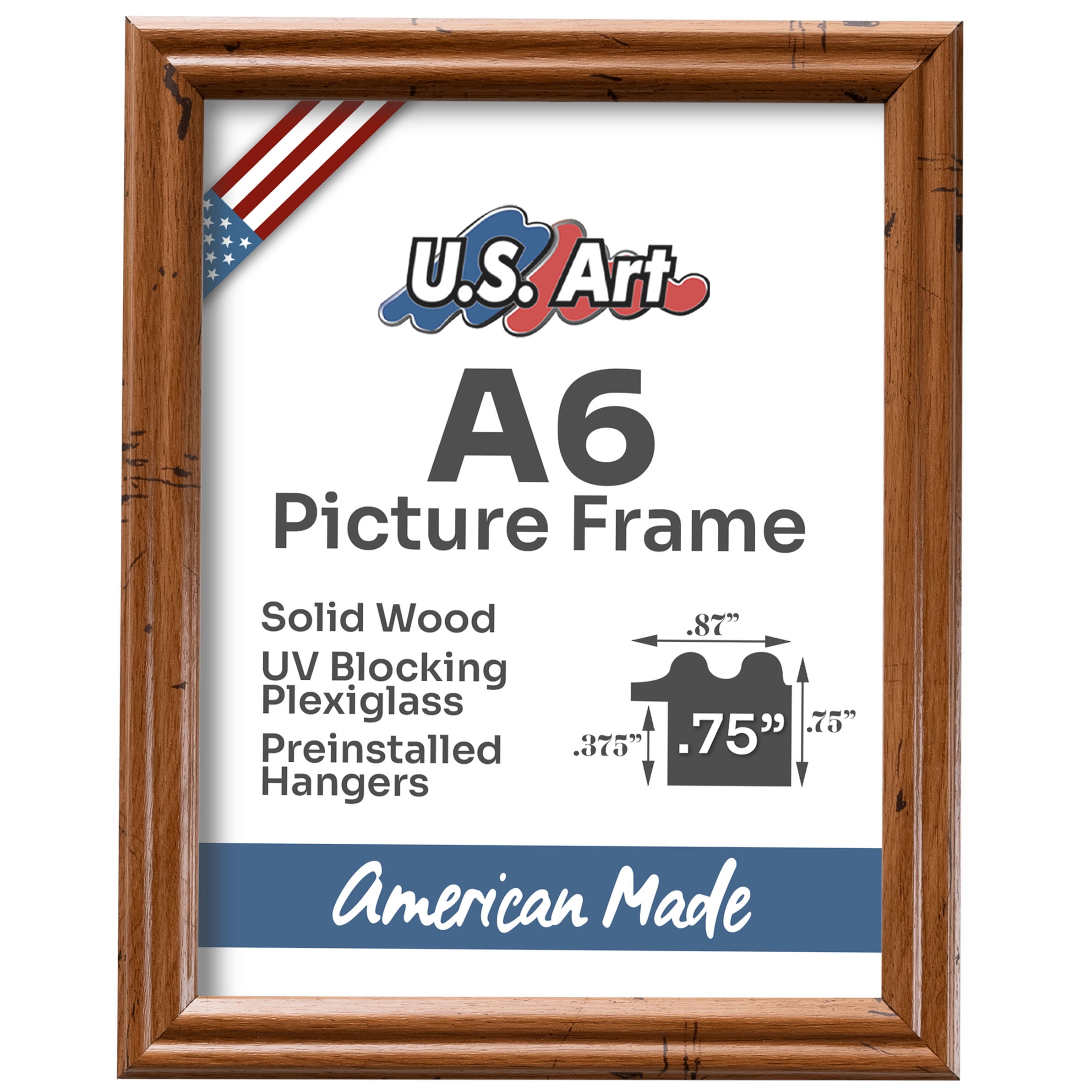 US Art Frames Distressed Oak A6 Picture Frame .75" Wide - Preinstalled ...