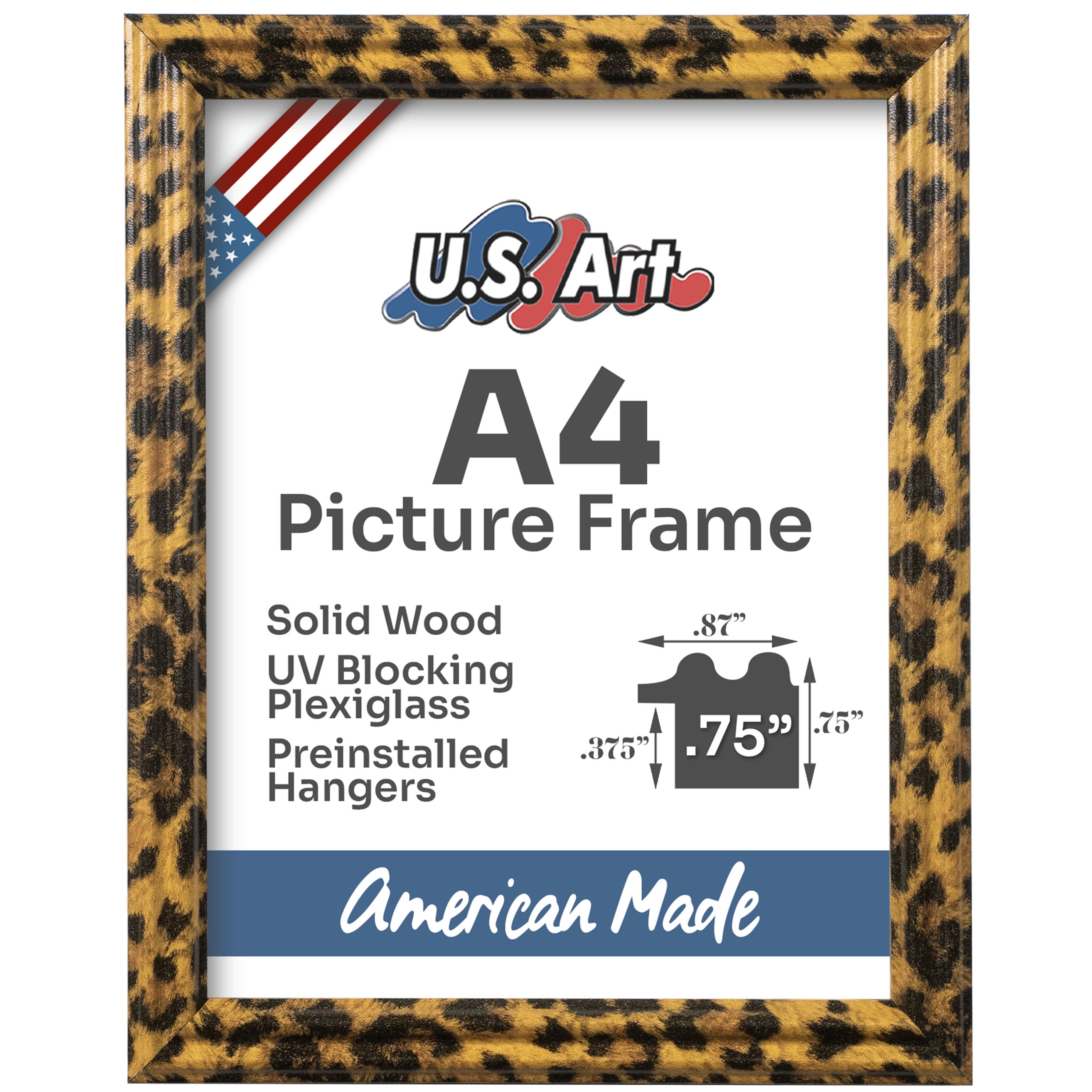 US Art Frames Leopard Print A4 Picture Frame .75" Wide - Preinstalled ...
