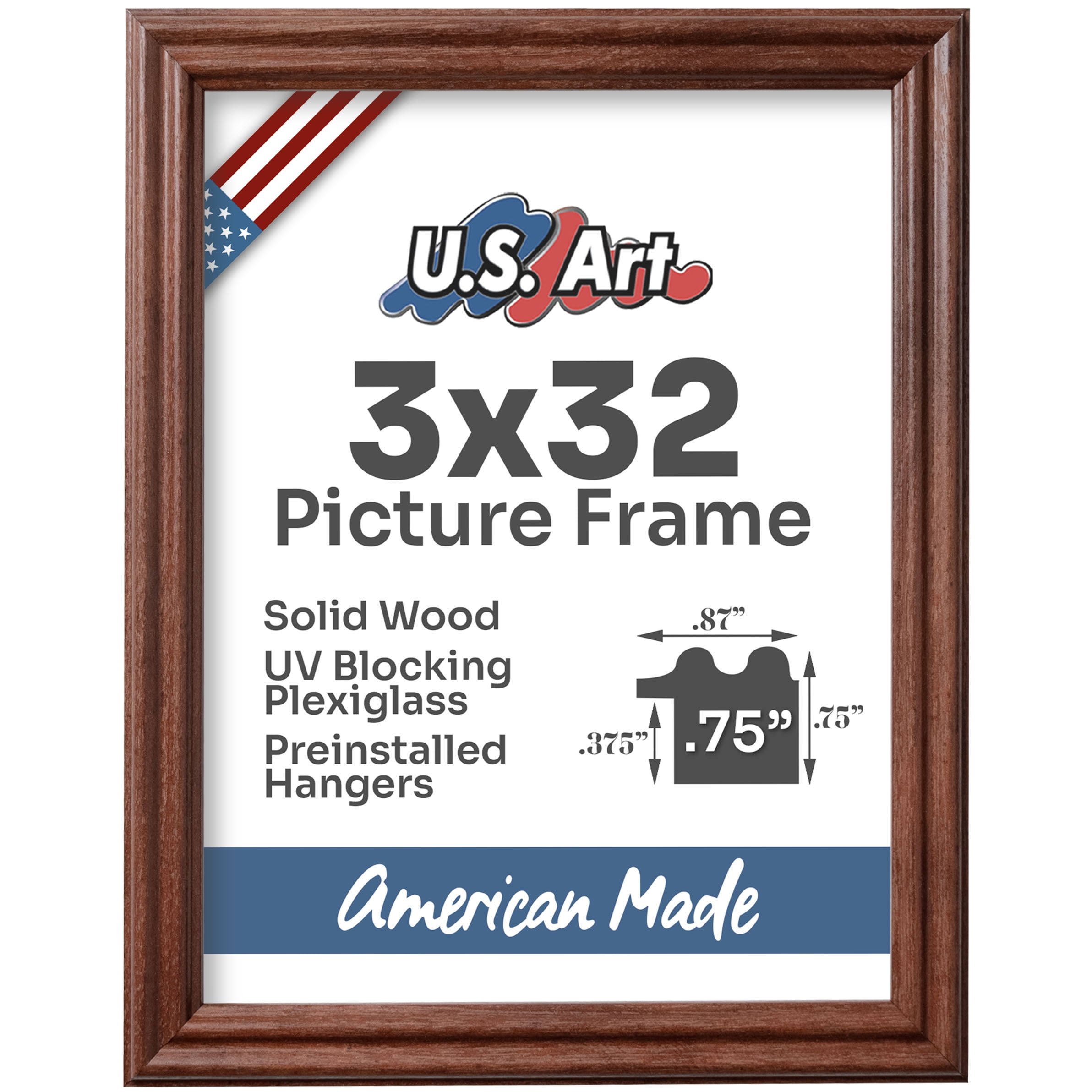 US Art Frames Walnut Brown 3x32 Picture Frame .75" Wide - Preinstalled ...