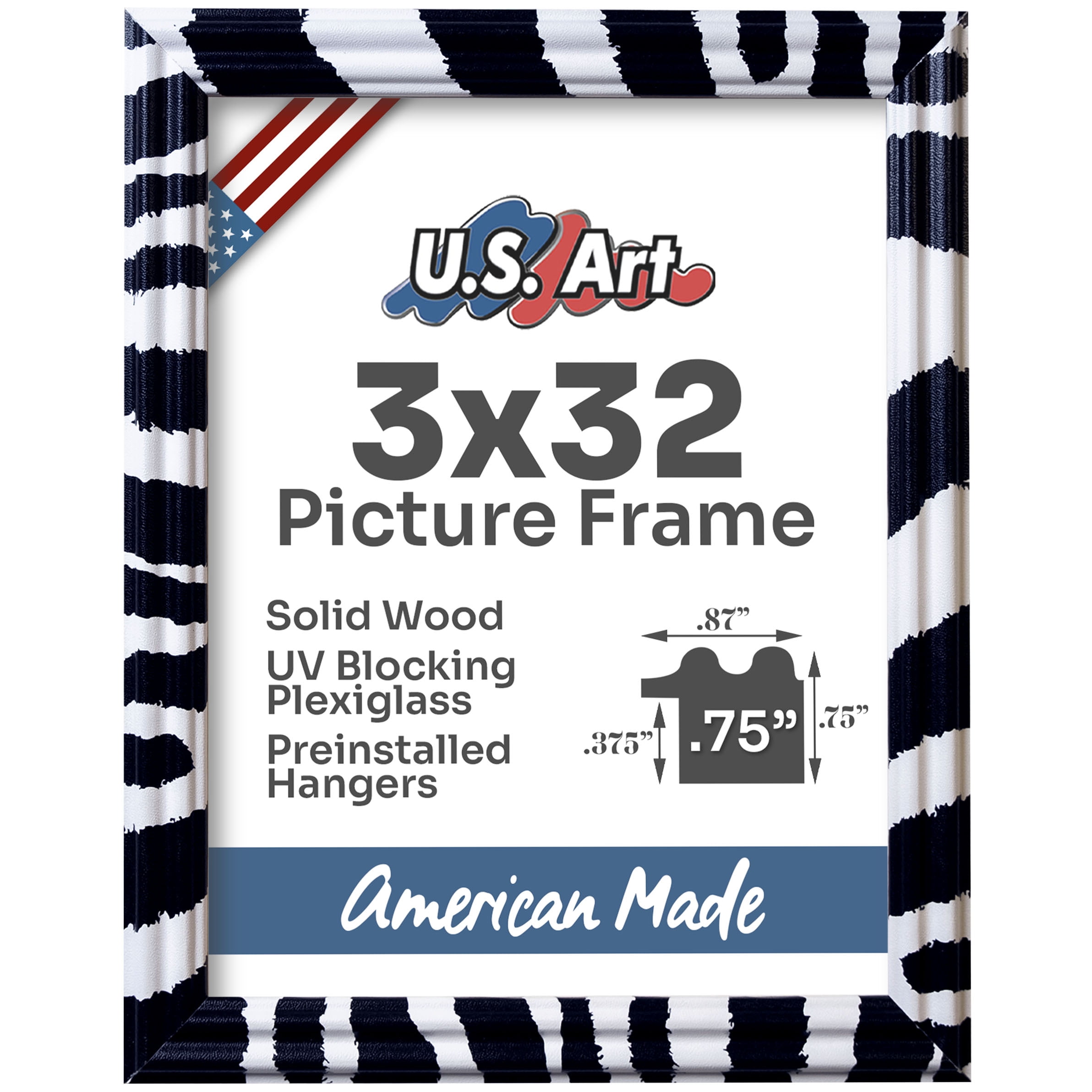 US Art Frames Zebra Print 3x32 Picture Frame .75" Wide - Preinstalled ...