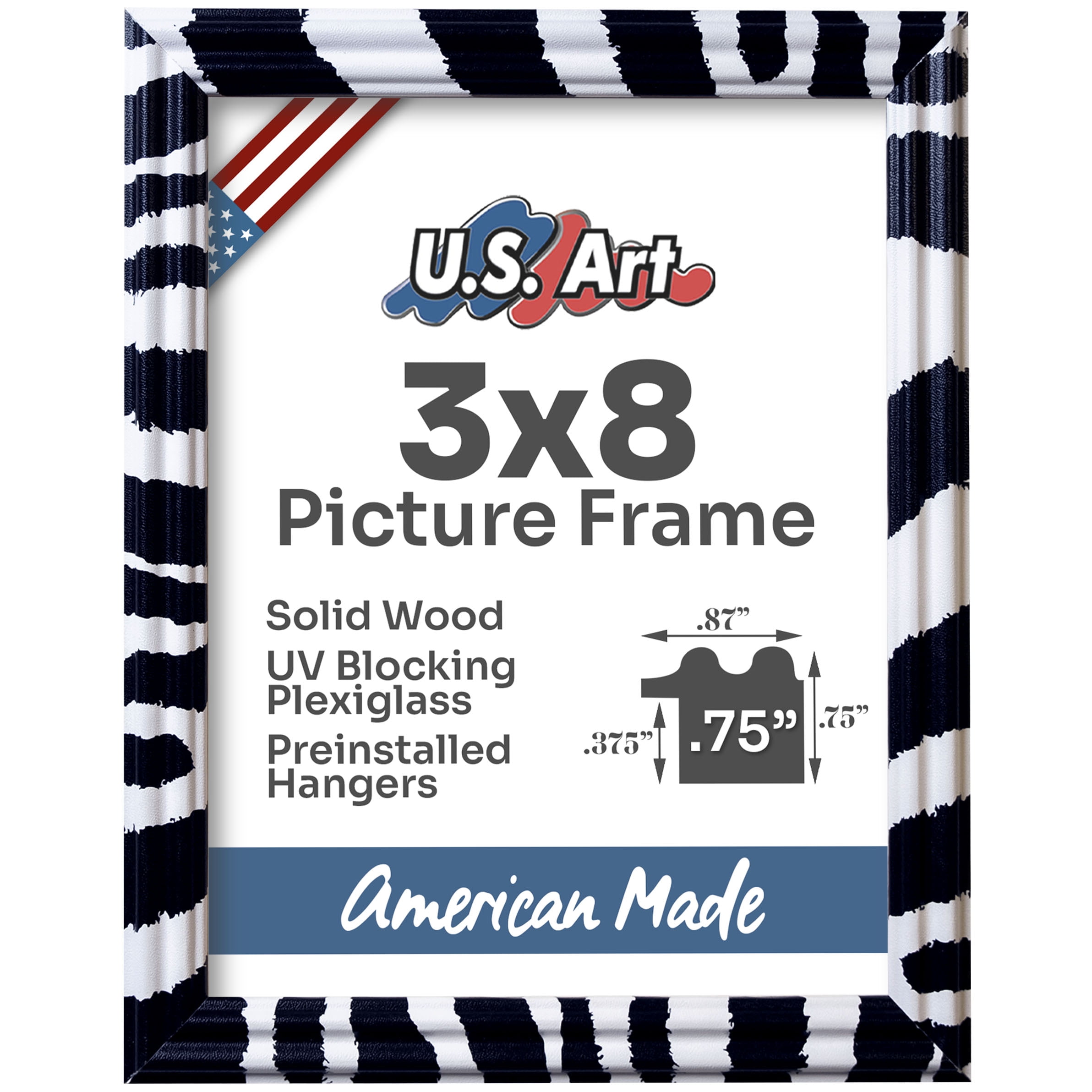 US Art Frames Zebra Print 3x8 Picture Frame .75" Wide - Preinstalled ...