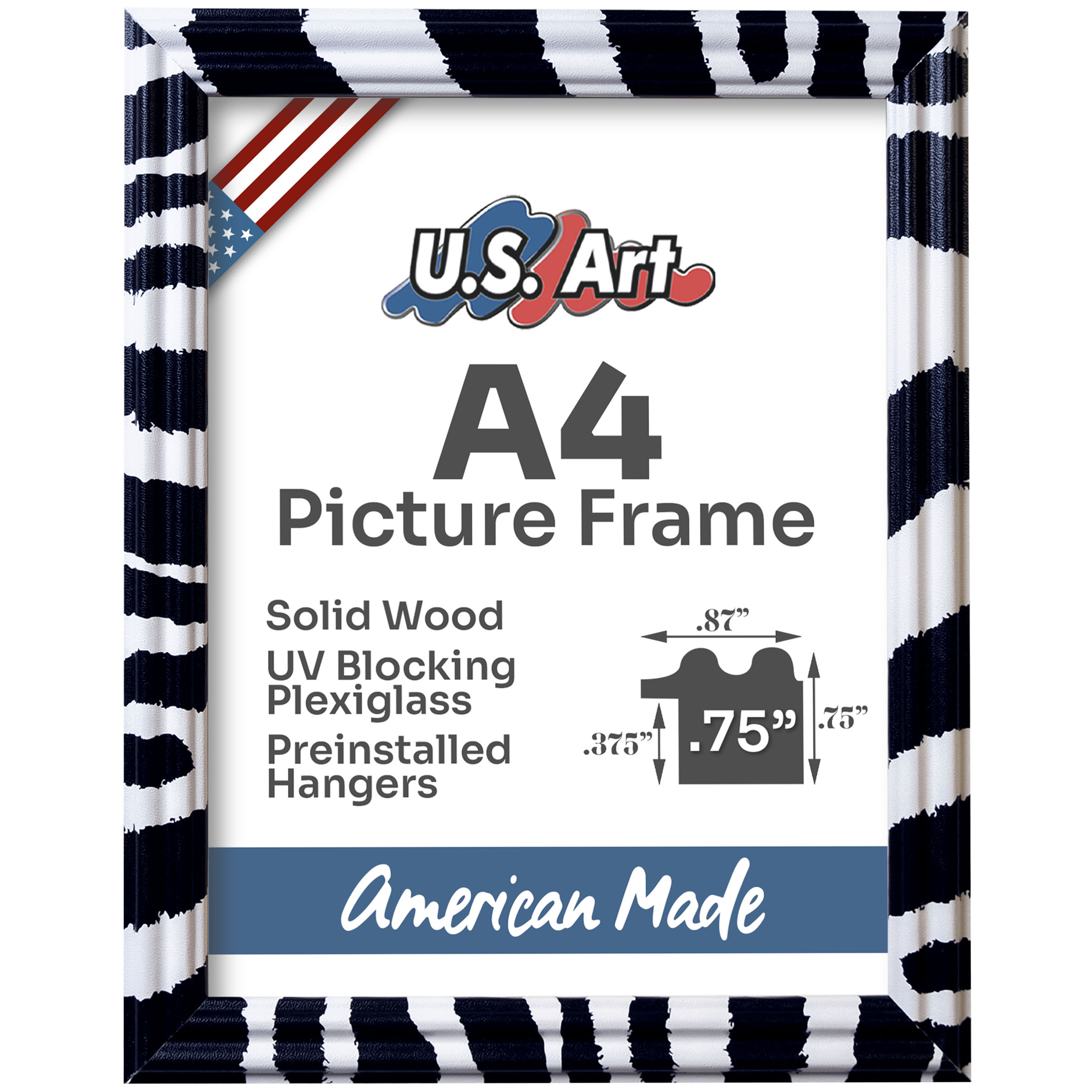 US Art Frames Zebra Print A4 Picture Frame .75" Wide - Preinstalled ...