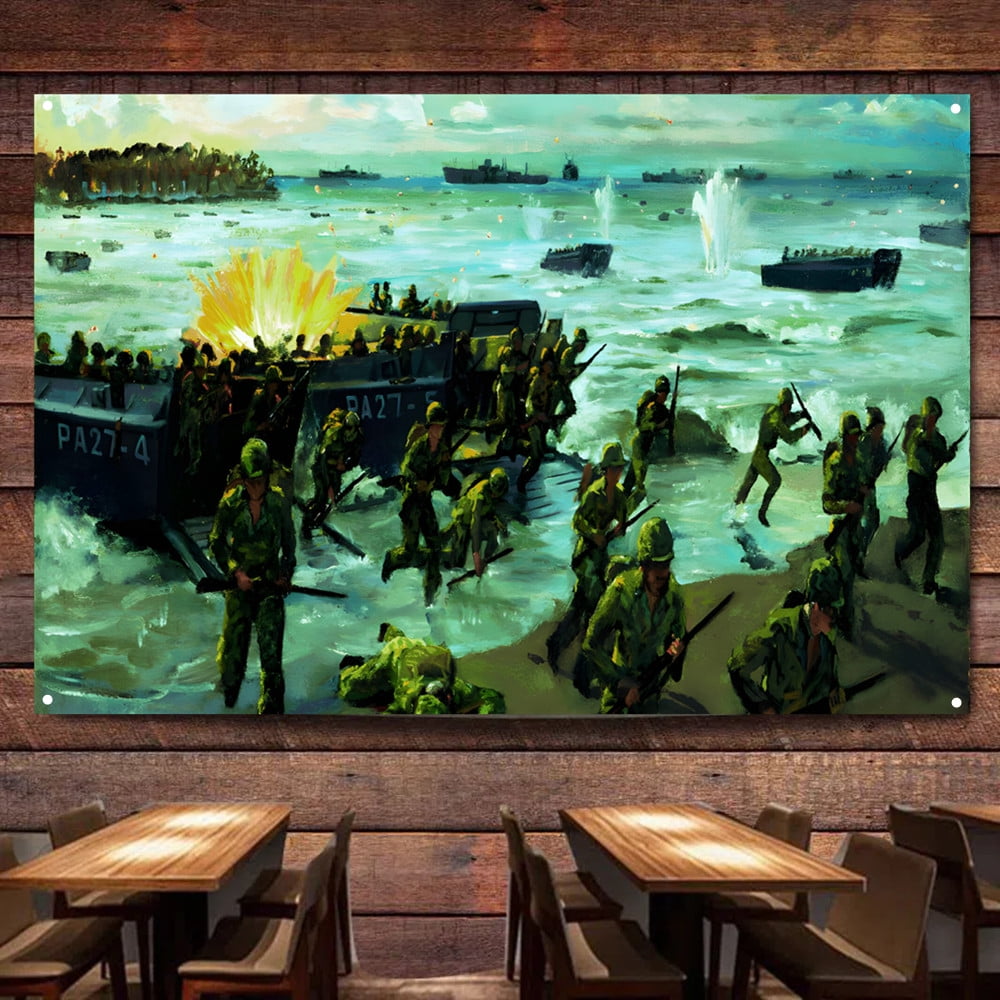 US Battle of Saipan Flag Banner Wall Chart Canvas Painting WW II ...