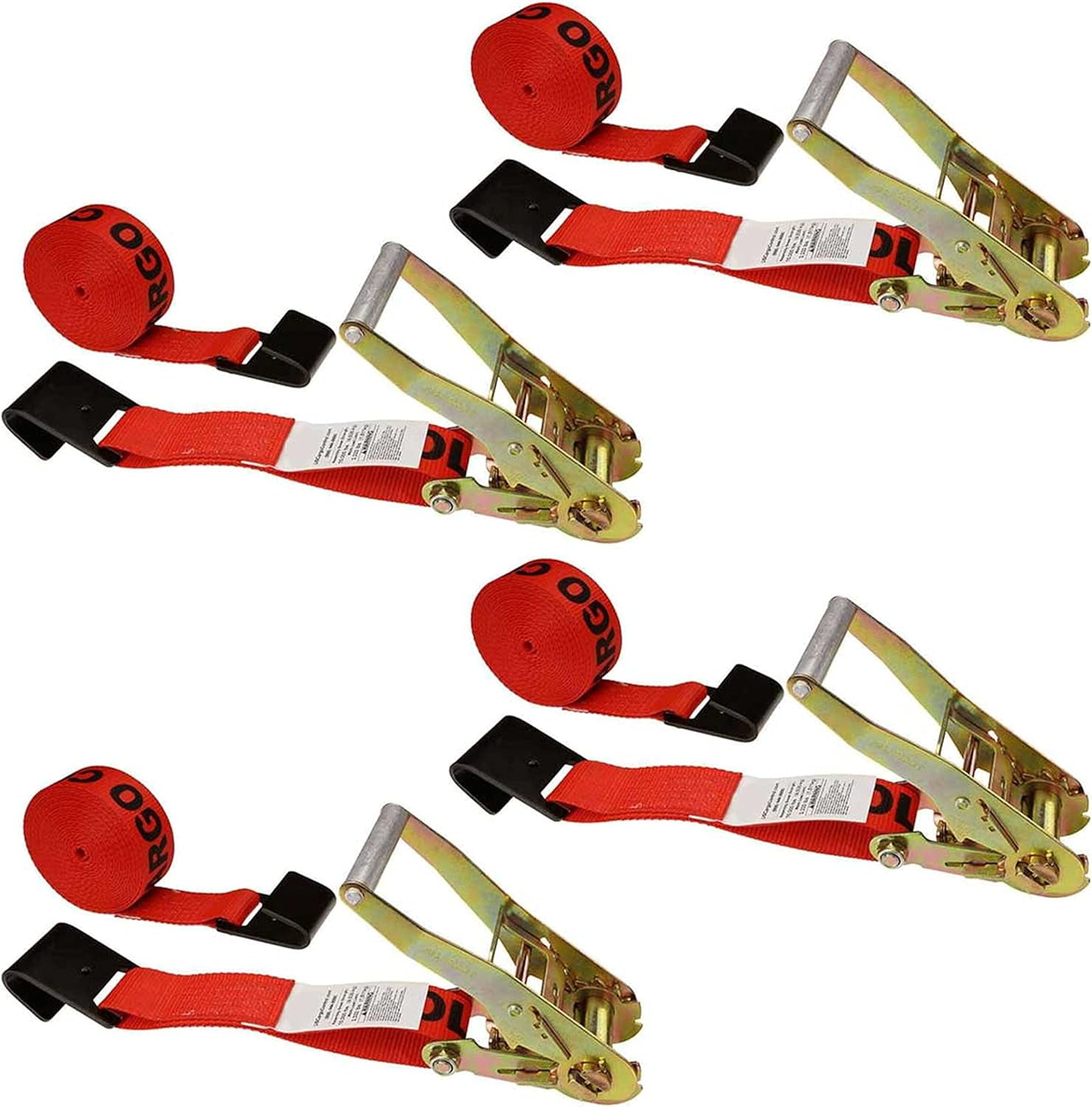 US Cargo Control 2 Inch Wide x 12 Foot Long Ratchet Strap with Flat Hooks, Red Dependable Strap ...