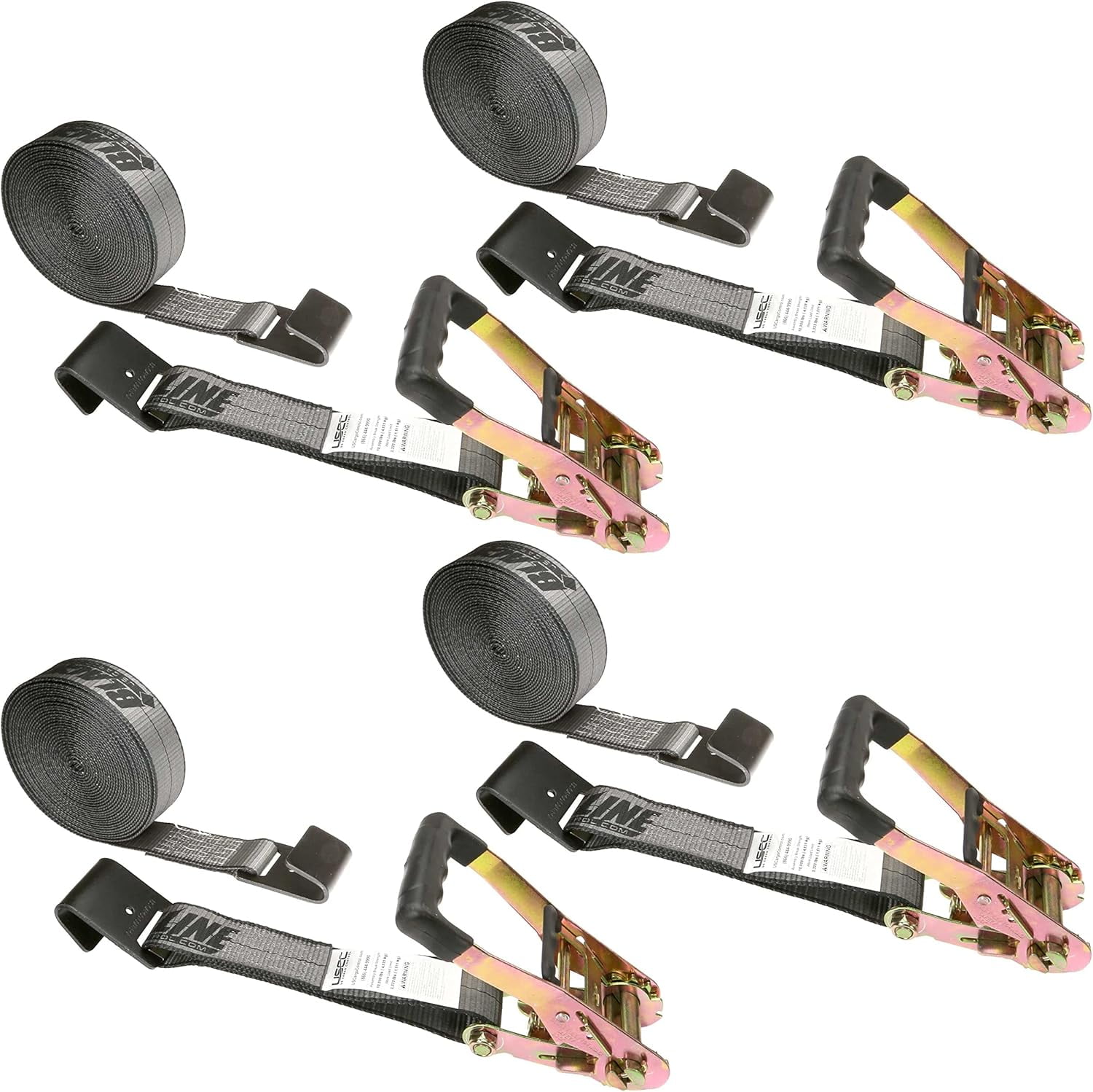 US Cargo Control Blackline Heavy-Duty 2 Inch Ratchet Straps with Flat ...