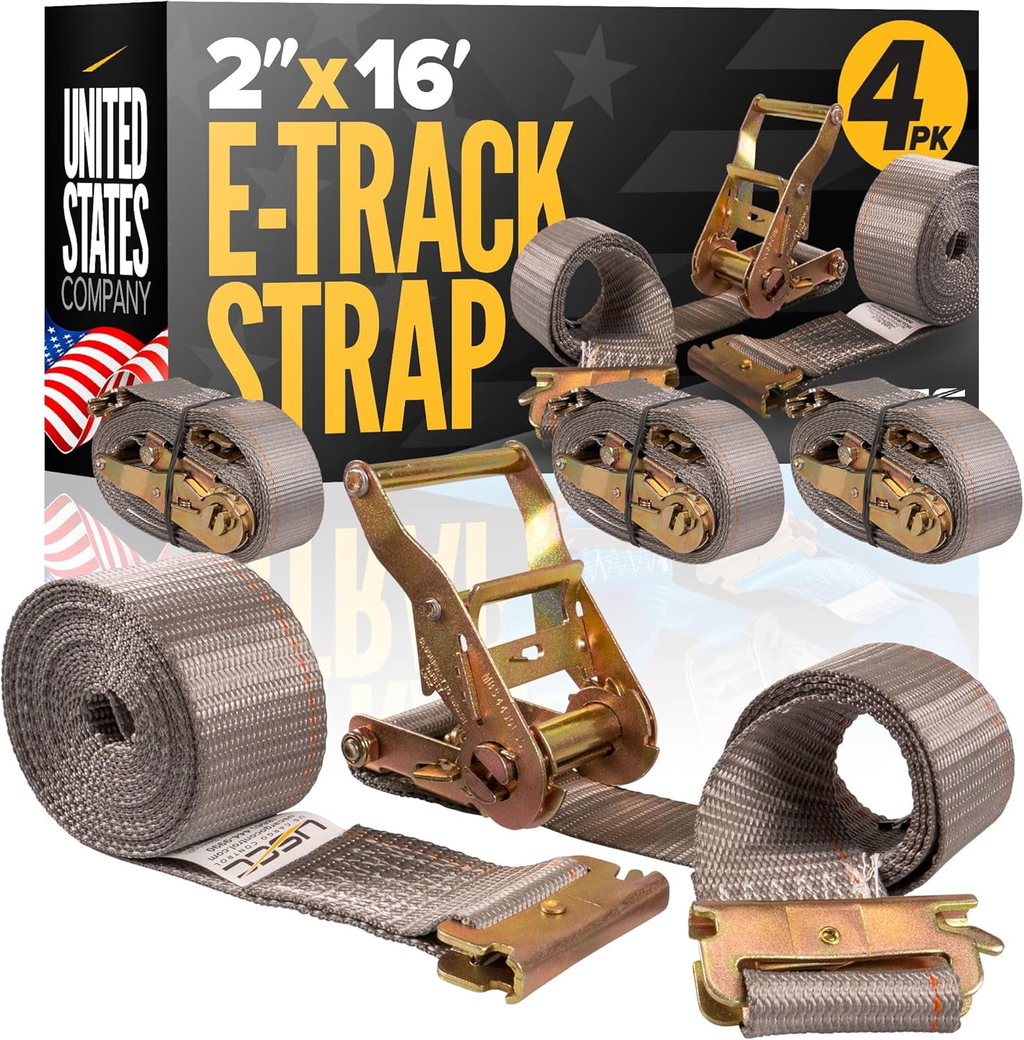US Cargo Control E-Track Ratchet Straps (4-Pack), 4,400 LBS Break ...